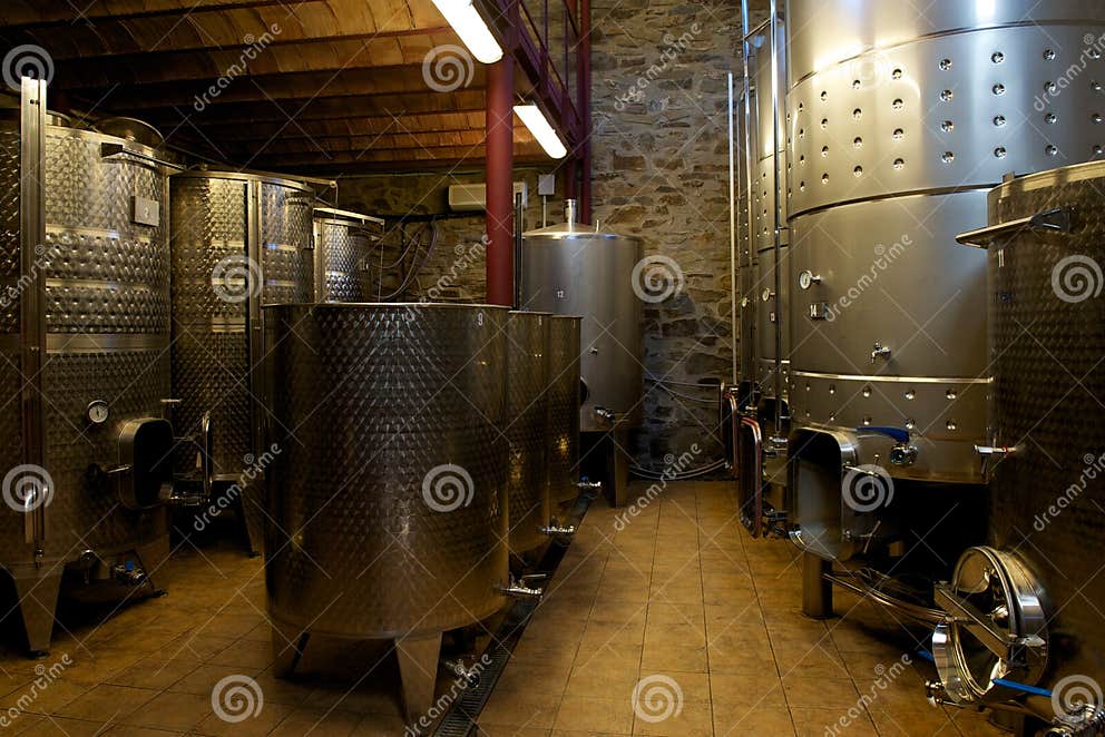 Steel Wine Vats in Winery Cellar Stock Photo - Image of spain ...