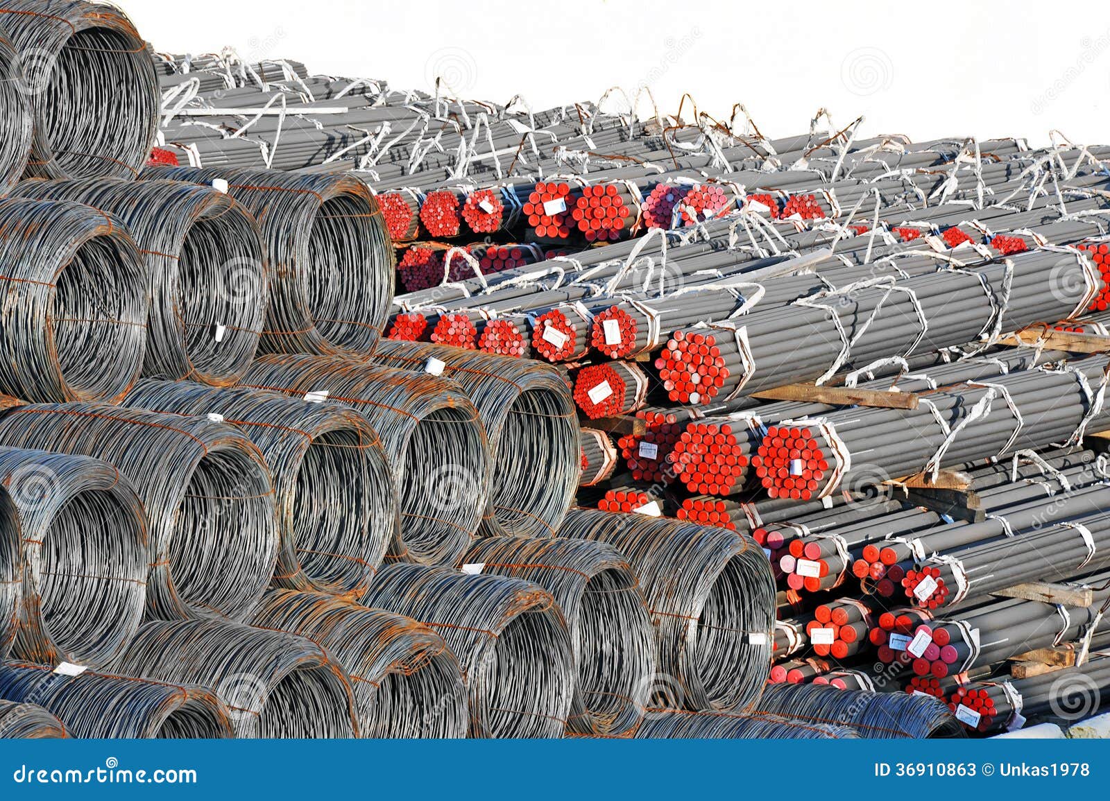 Steel wire roll and pipe stock image. Image of metallic - 36910863