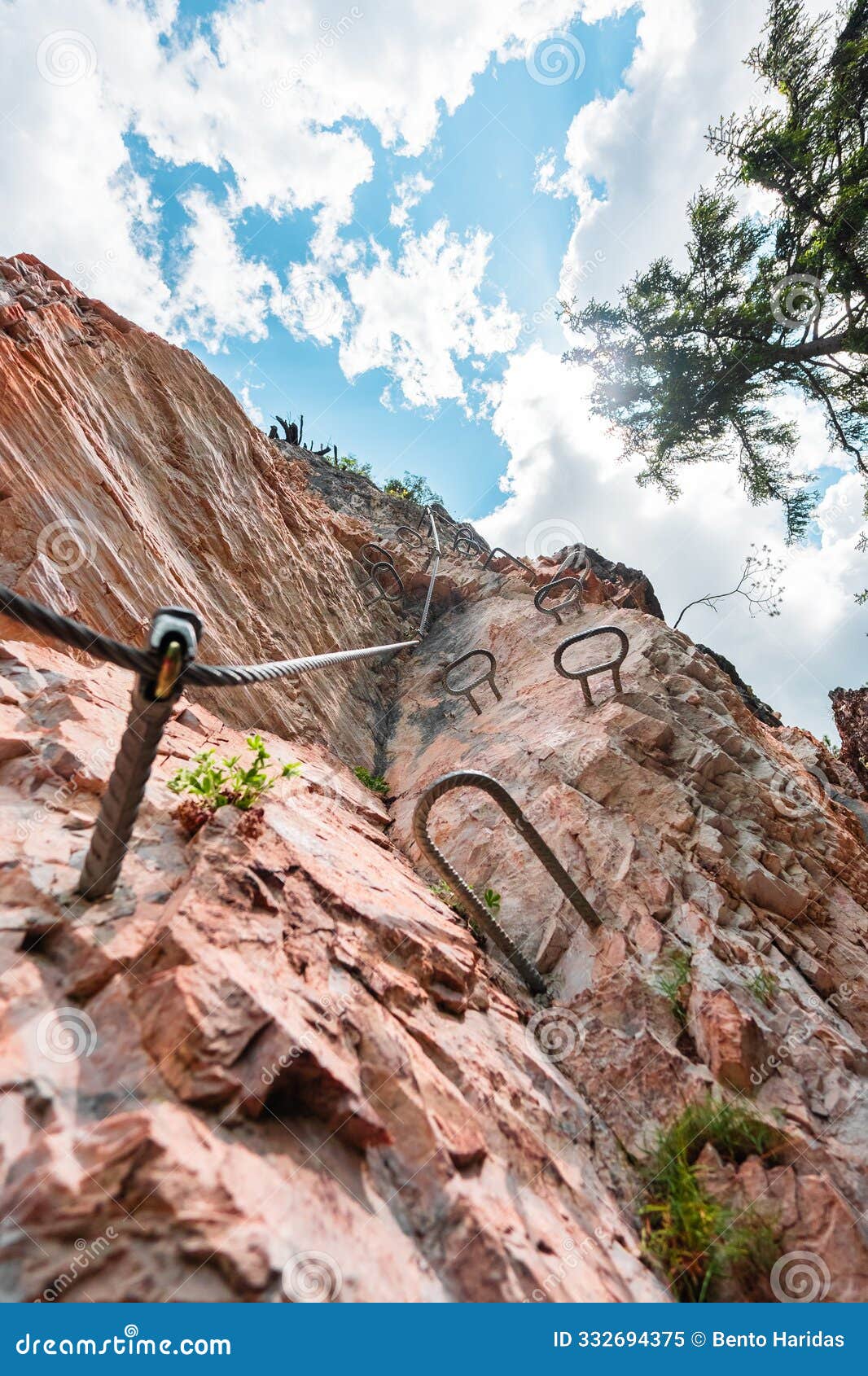 Steel Wire and Steps Going Up a Via Ferrata Climbing Path on a Steep ...