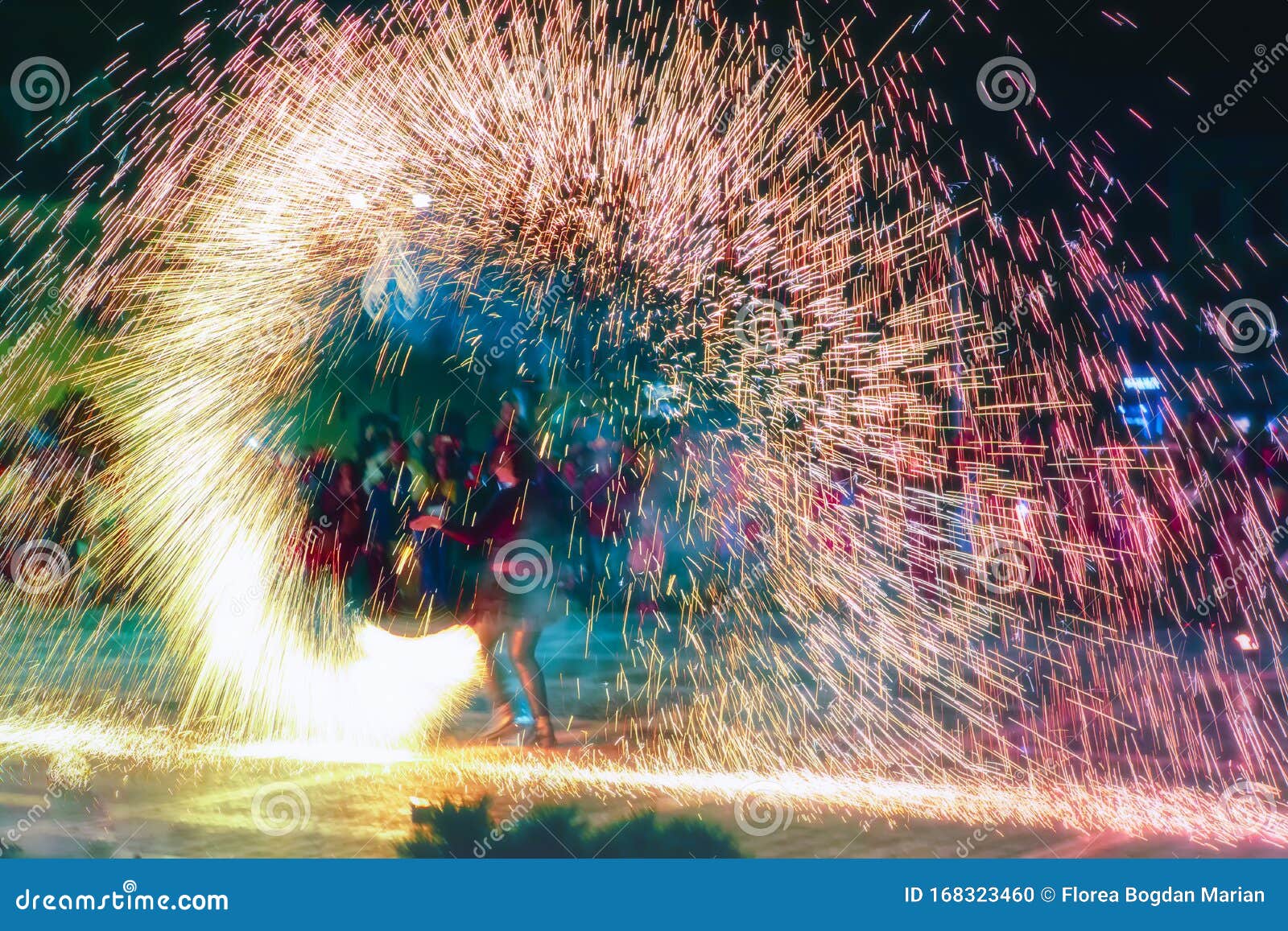 Steel Wool Fire Spinner at Pyrotechnic Show Stock Photo - Image of ...