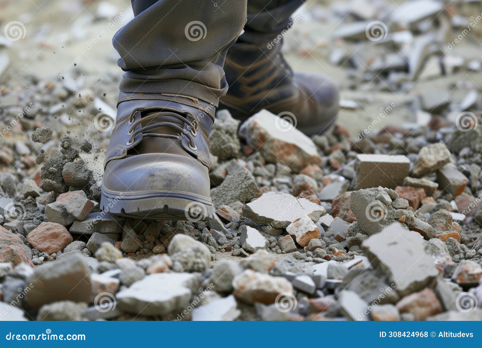 Steeltoed Boot Kicking Small Rubble Pieces Stock Photo - Image of ...