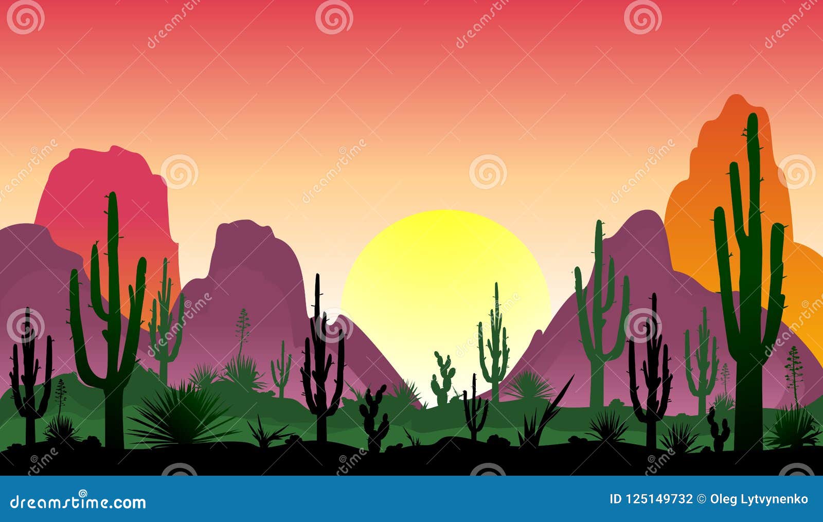 Steenachtige Woestijn Met Cactussen De Steenachtige Woestijn Vector ...