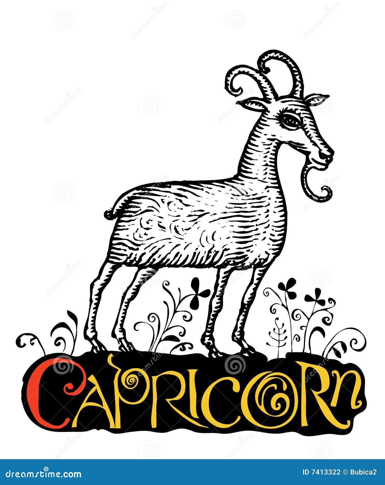 Steenbok Op Het Bloemgebied Vector Illustratie - Illustration of goud ...