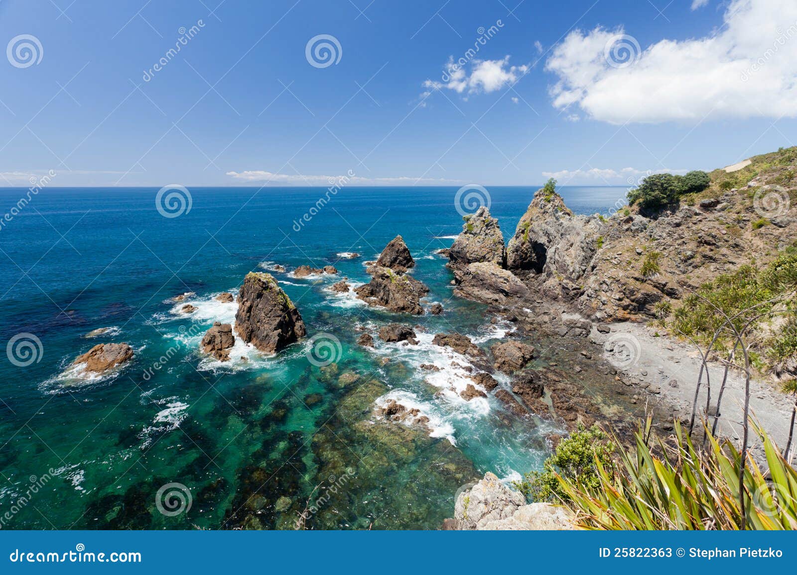 Steep Coastal Cliff Landscape with Green Ocean Stock Image - Image of ...
