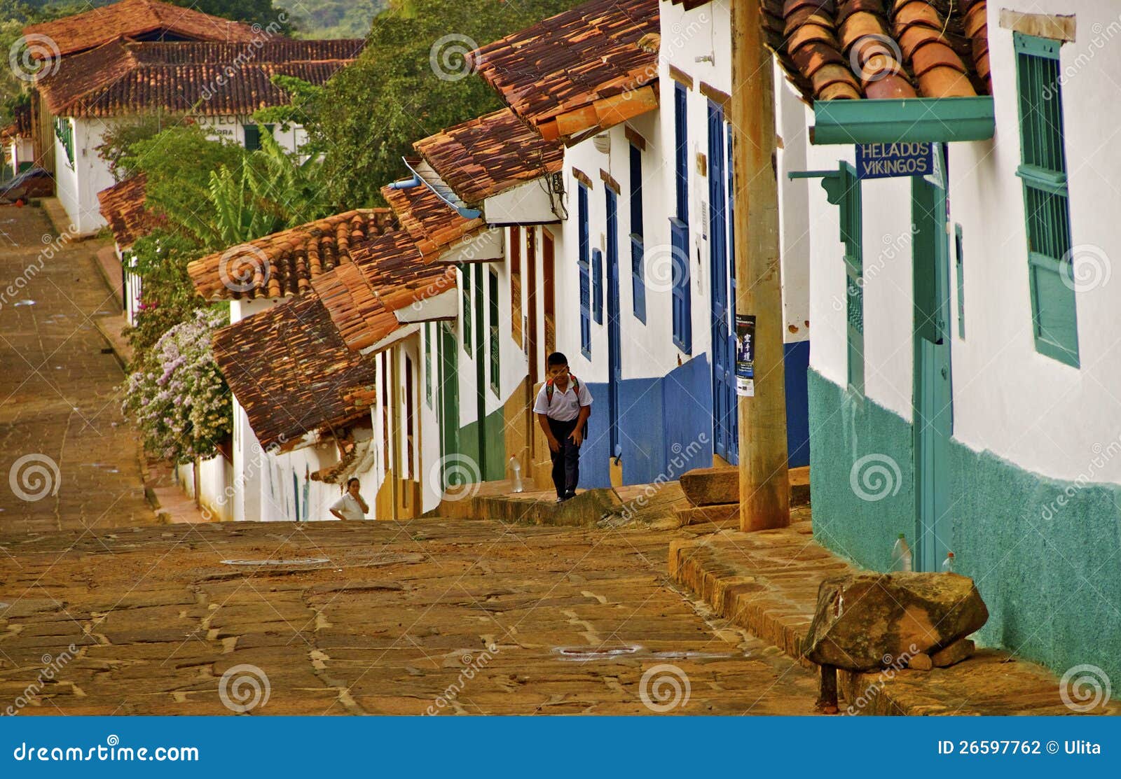 Steep Cobbled Street, Rural Colombia Editorial Photography - Image of ...