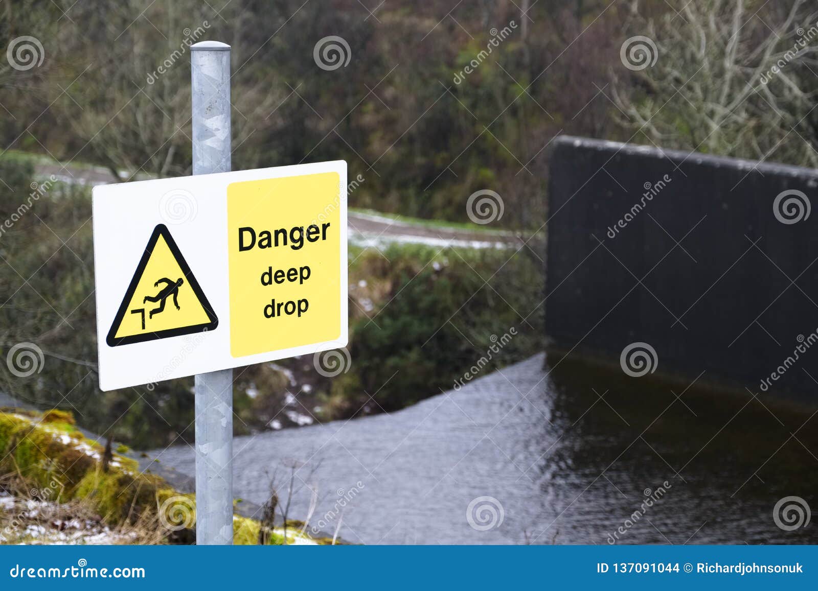Steep Deep Drop Danger Warning Sign Waterfall Stock Photo - Image of ...