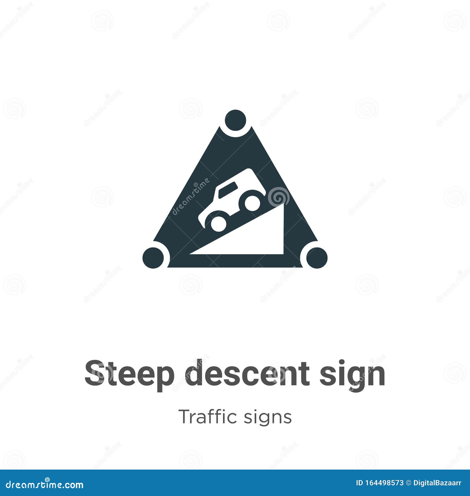 Steep Descent Sign Vector Icon on White Background. Flat Vector Steep ...