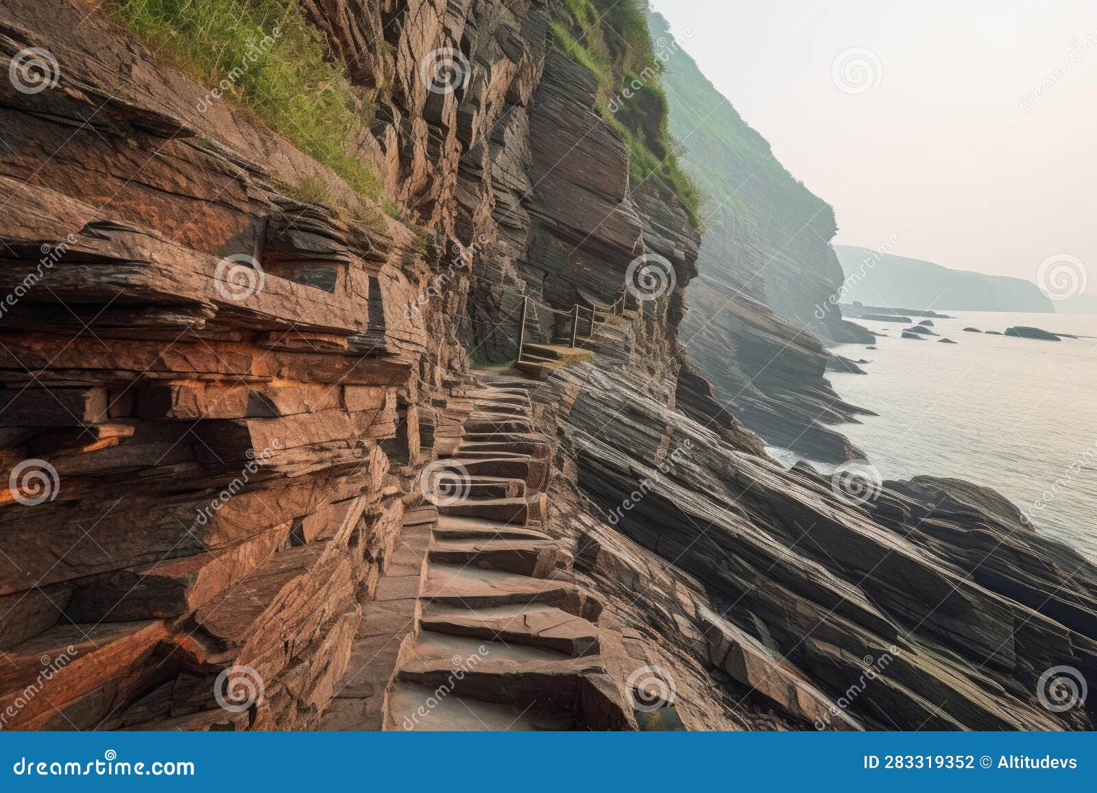 Steep Rocky Pathway Leading To a Cliff Edge Stock Illustration ...