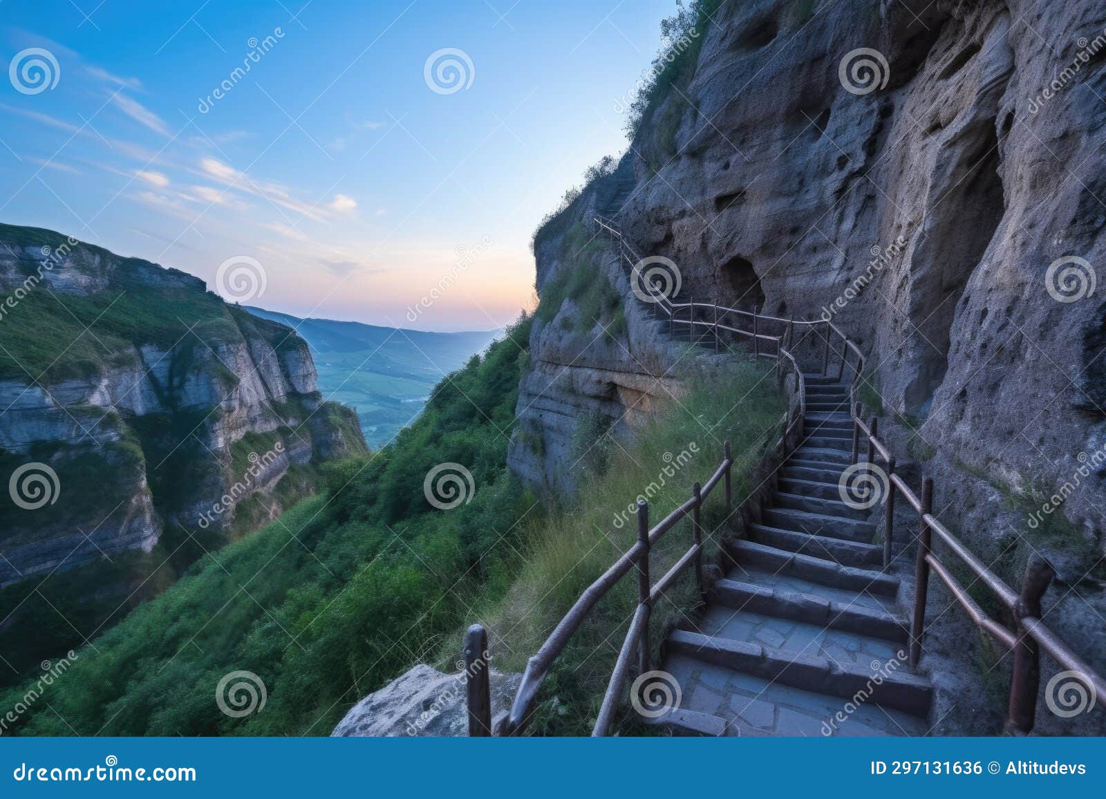 Steep Staircase Carved into Cliffside, at Dawn Stock Photo - Image of ...