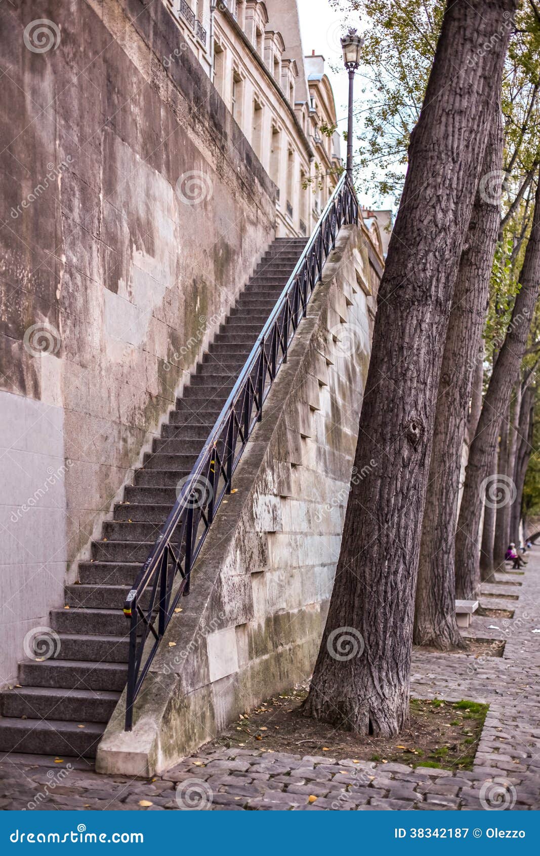Steep Stairs at the Paris Embankment and Trees Stock Image - Image of ...