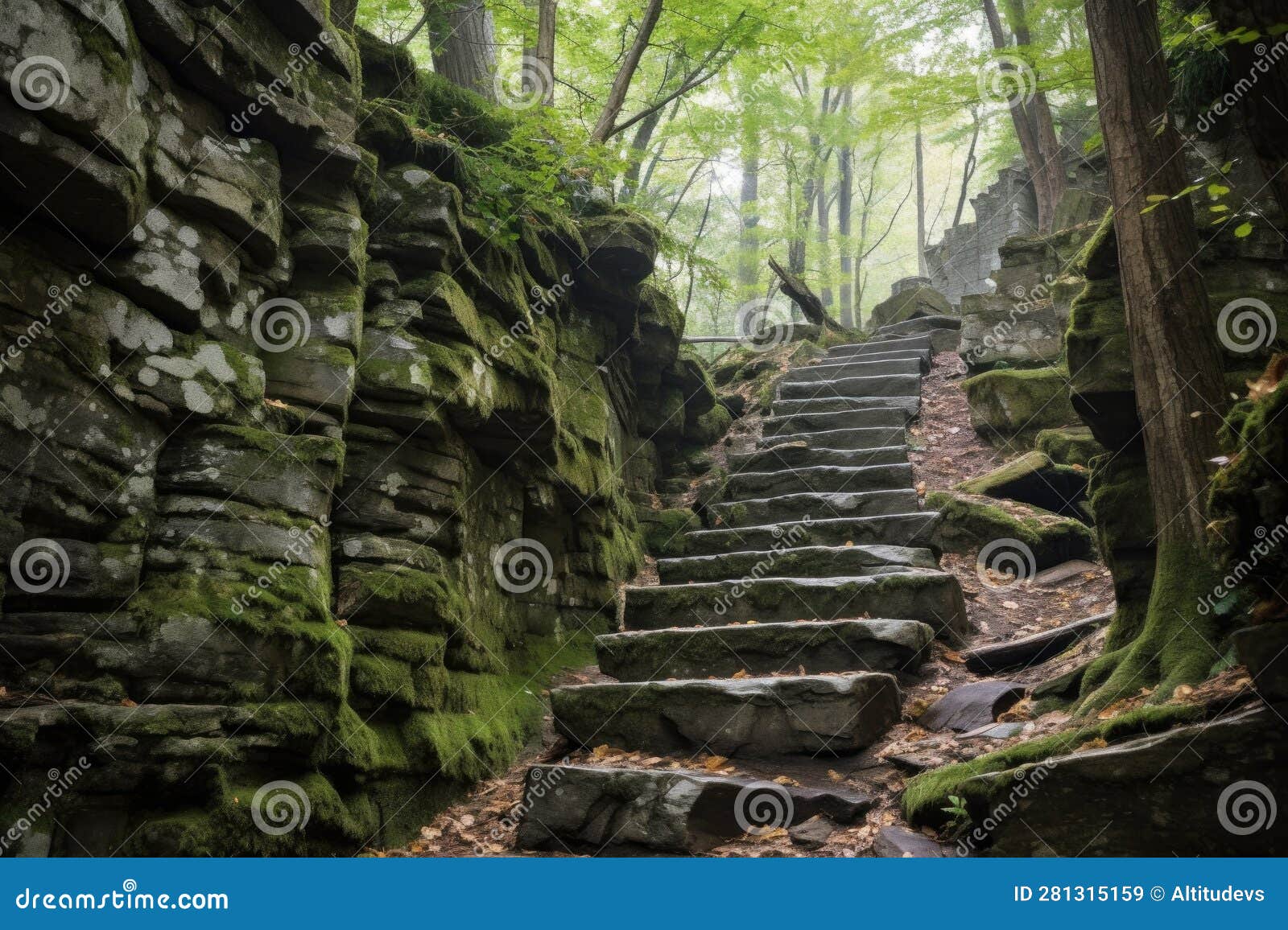 Steep Stone Steps Carved into Mountainside Stock Illustration ...