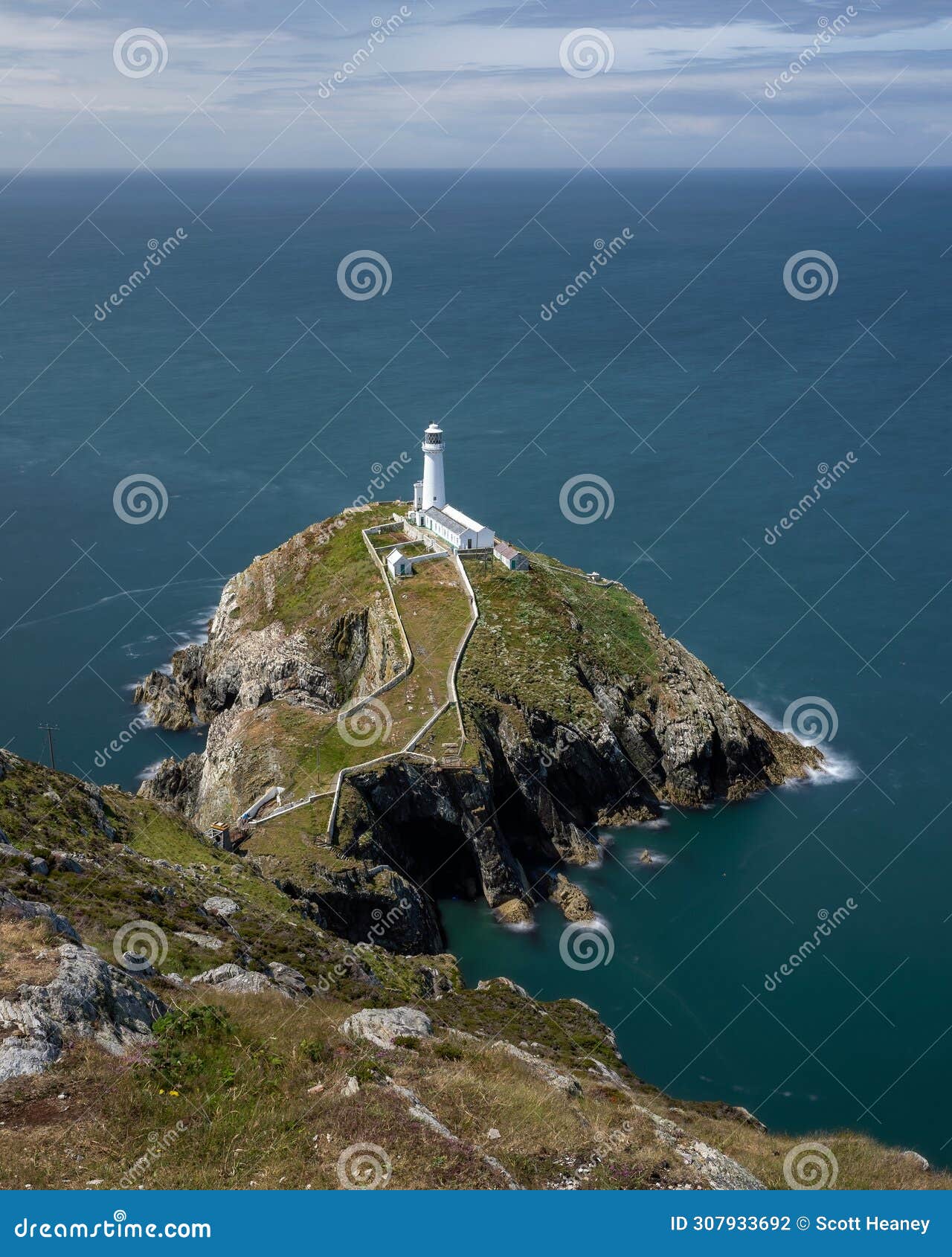 Steep Stone Steps Leading To a White Lighthouse on the Cliffs a Rugged ...