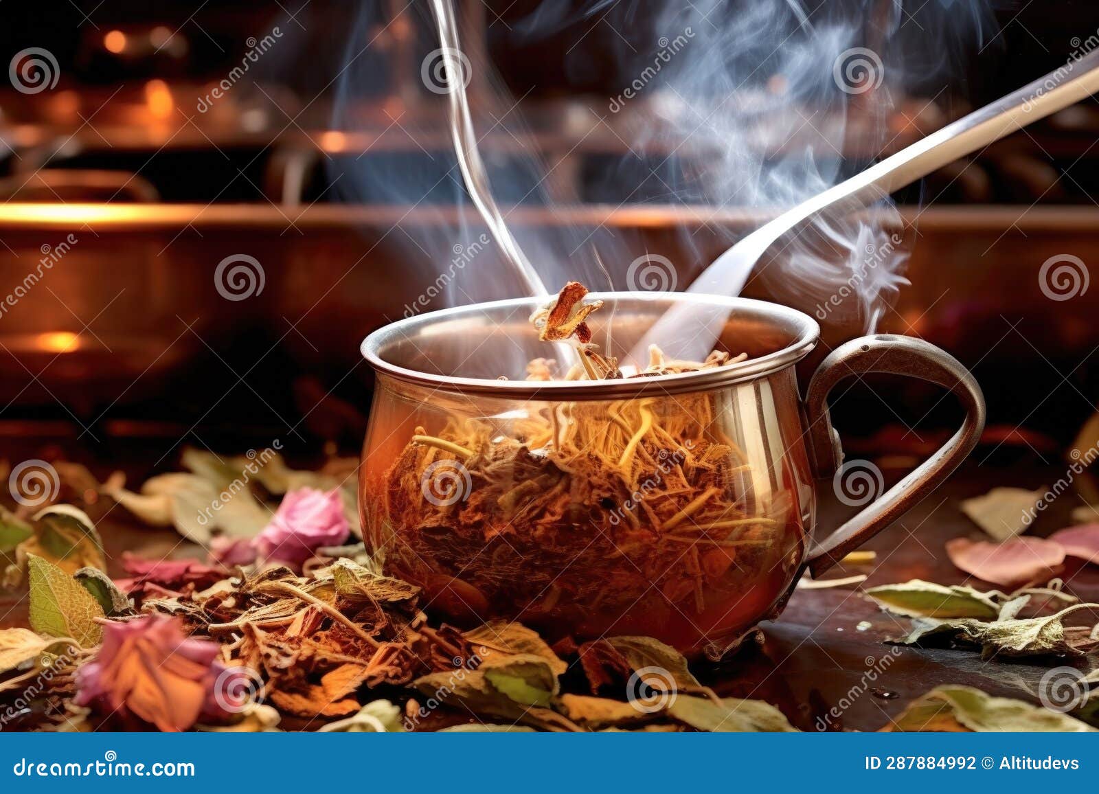 Steeping Tea Leaves with Steam Coming Off Water Stock Illustration ...
