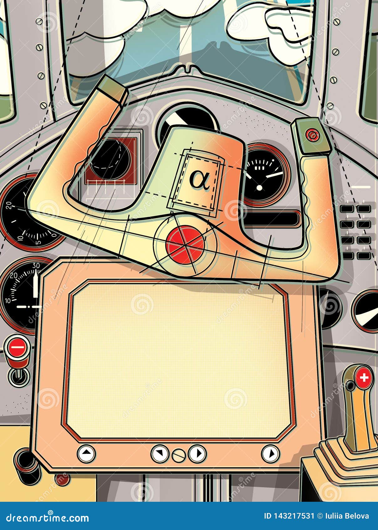 Steering Cabin and the Helm of the Plane. View from the Cockpit of the ...