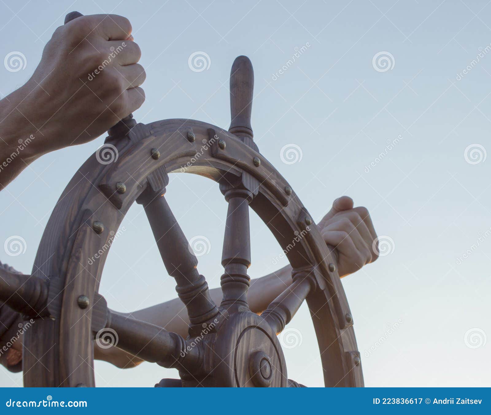 Steering Hand Wheel Ship on Sky Background, Stock Image - Image of ...