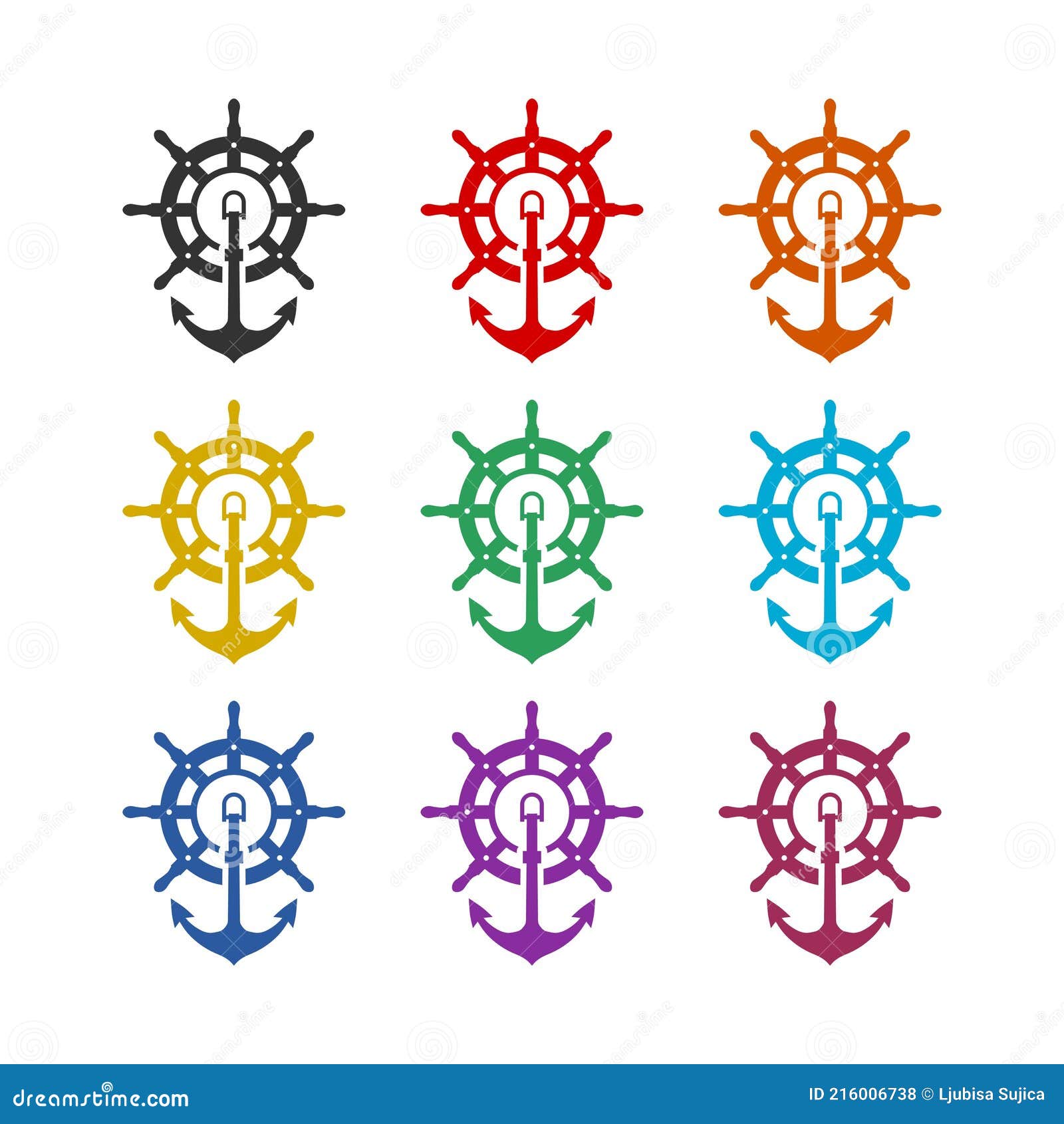 Steering Ship Wheels And Anchors Icons. Naval Navigation Vector Signs ...