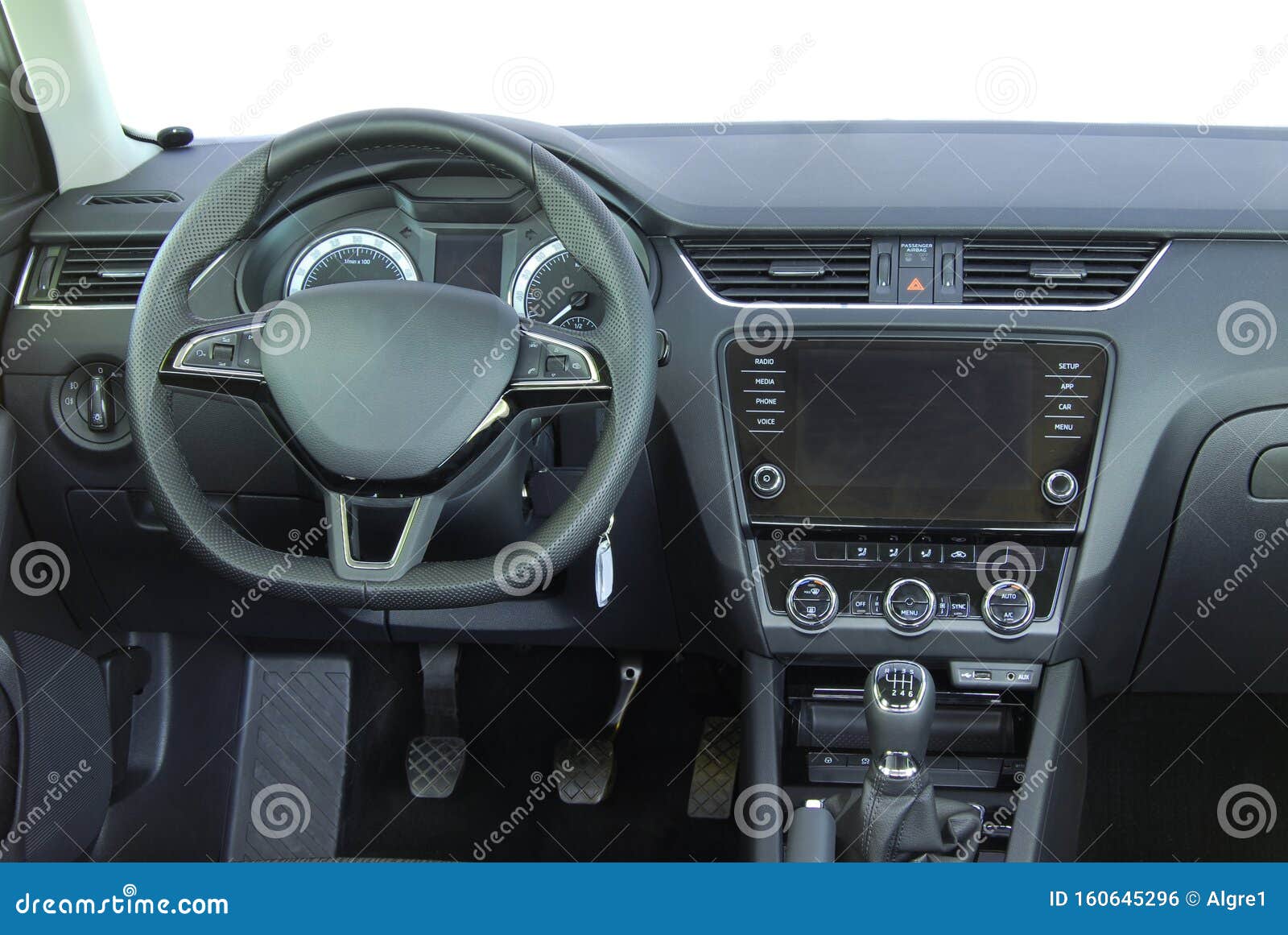 Steering Wheel and a Board with Instruments of a Luxury Passenger Car ...
