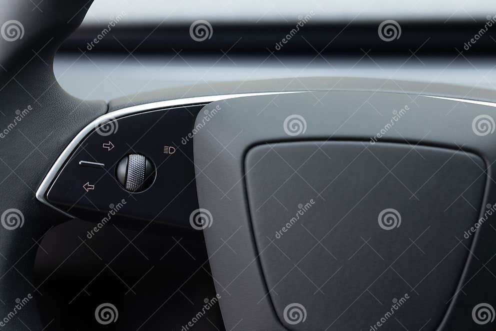 Steering Wheel Buttons for Function Control. Expensive Car Interior ...
