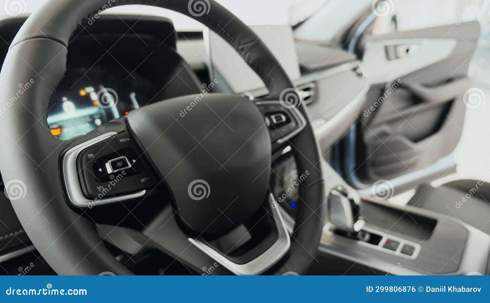 The Steering Wheel of a Car. the Driver Perspective, High-tech Sedan ...