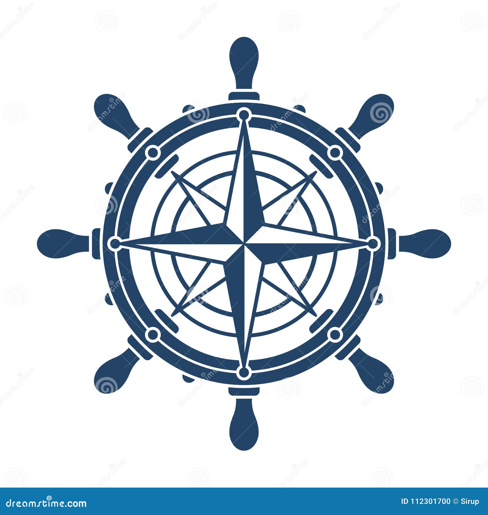 Steering Wheel and Conpass Rose Navigation Symbol Stock Vector ...