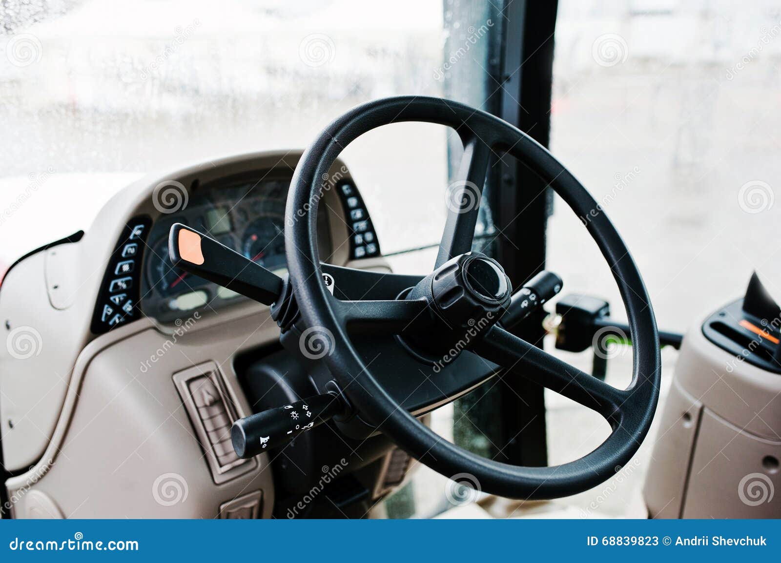 Steering Wheel and the Controls in the Cabin of the New Tractor Stock ...