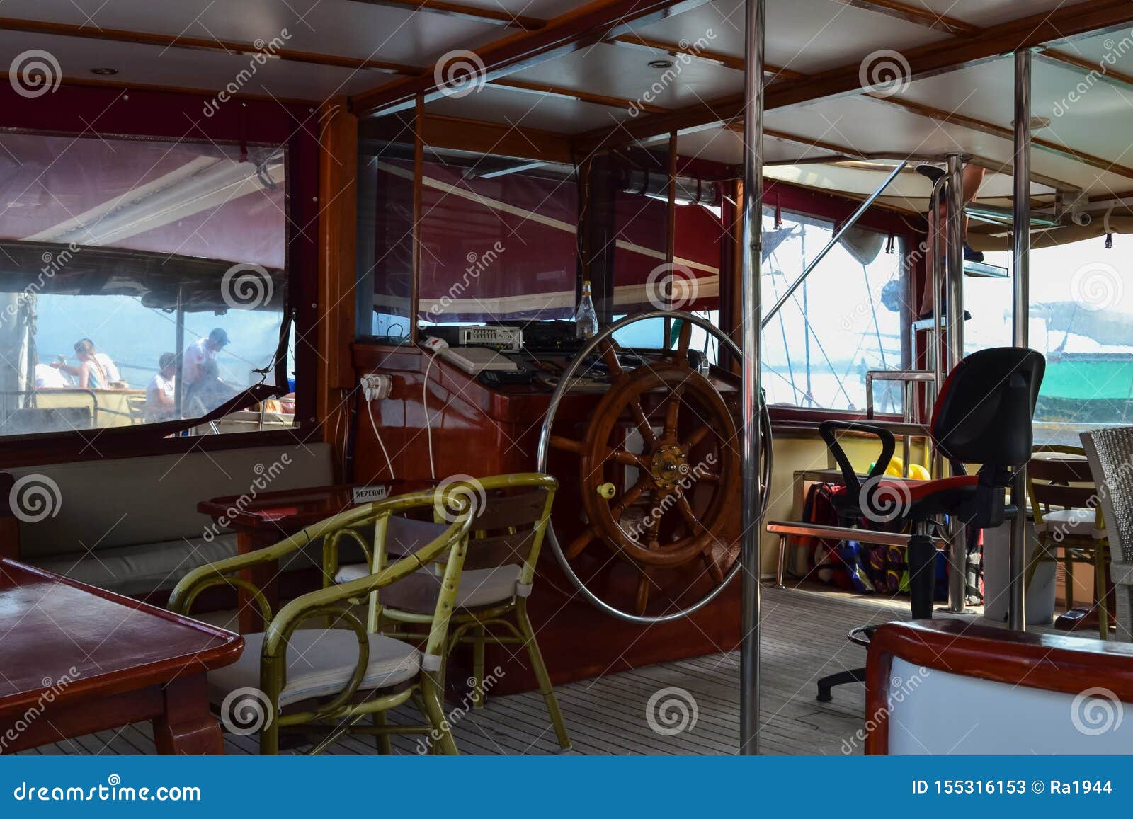 Steering Wheel and Engine Controls on the Ship Bridge of a Pleasure ...