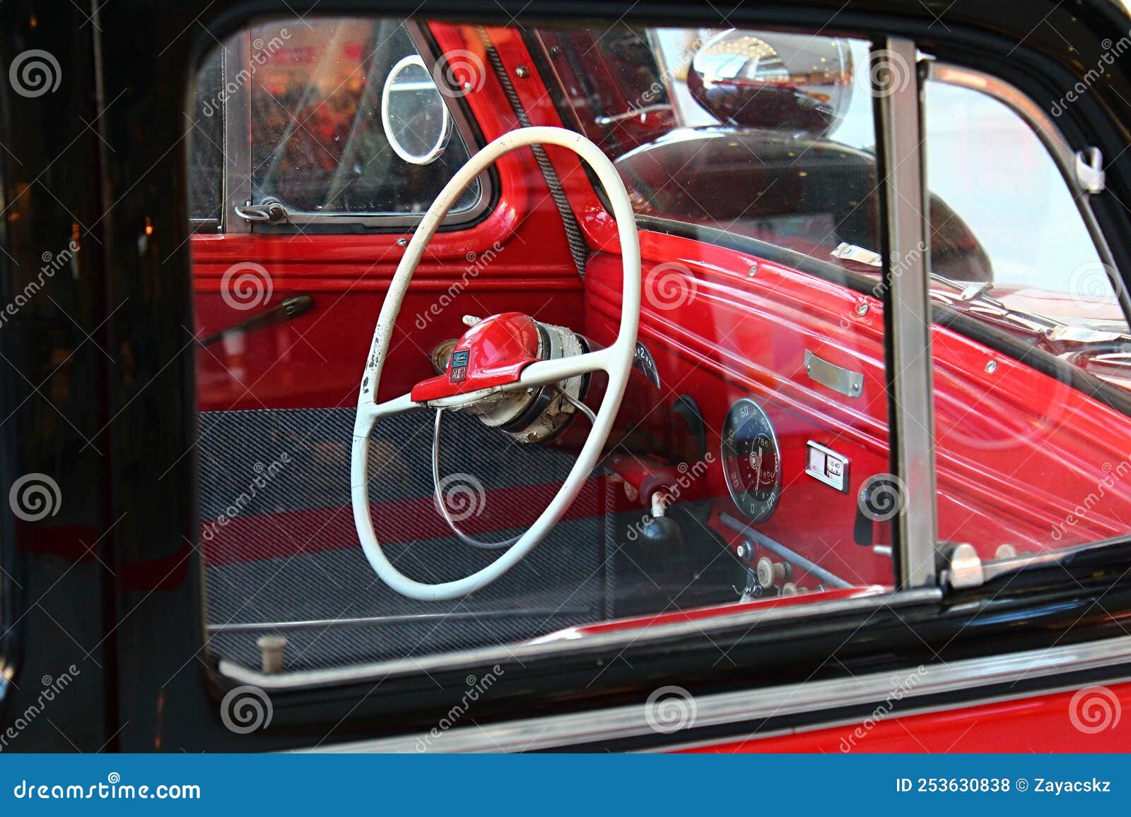 Steering Wheel and Front Control Panel of Red Coloured Veteran ...