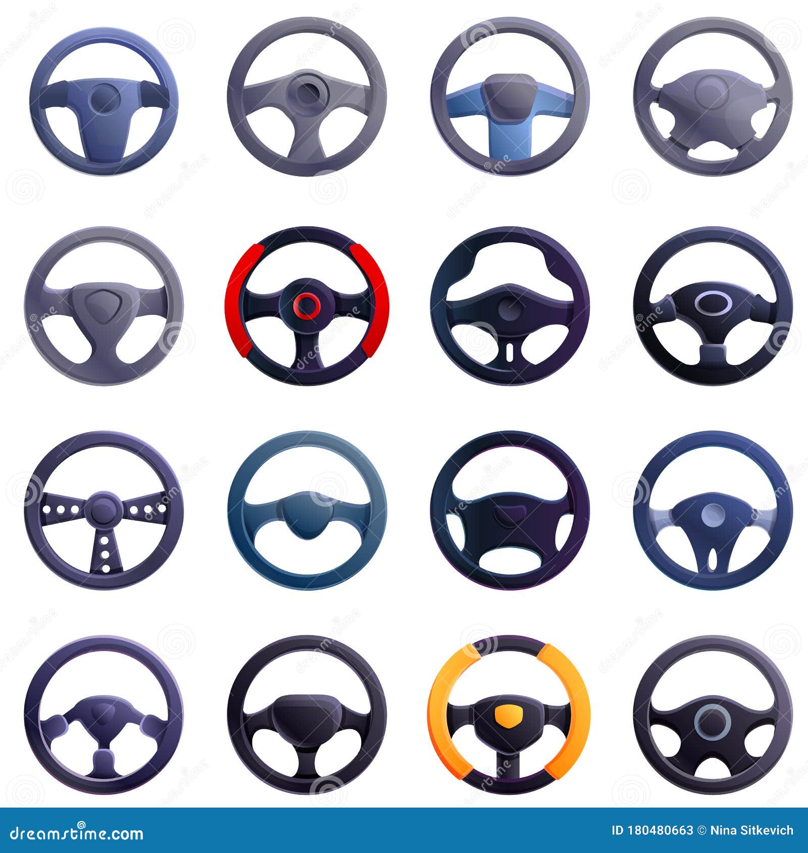 Steering Wheel Icons Set, Cartoon Style Stock Vector - Illustration of ...