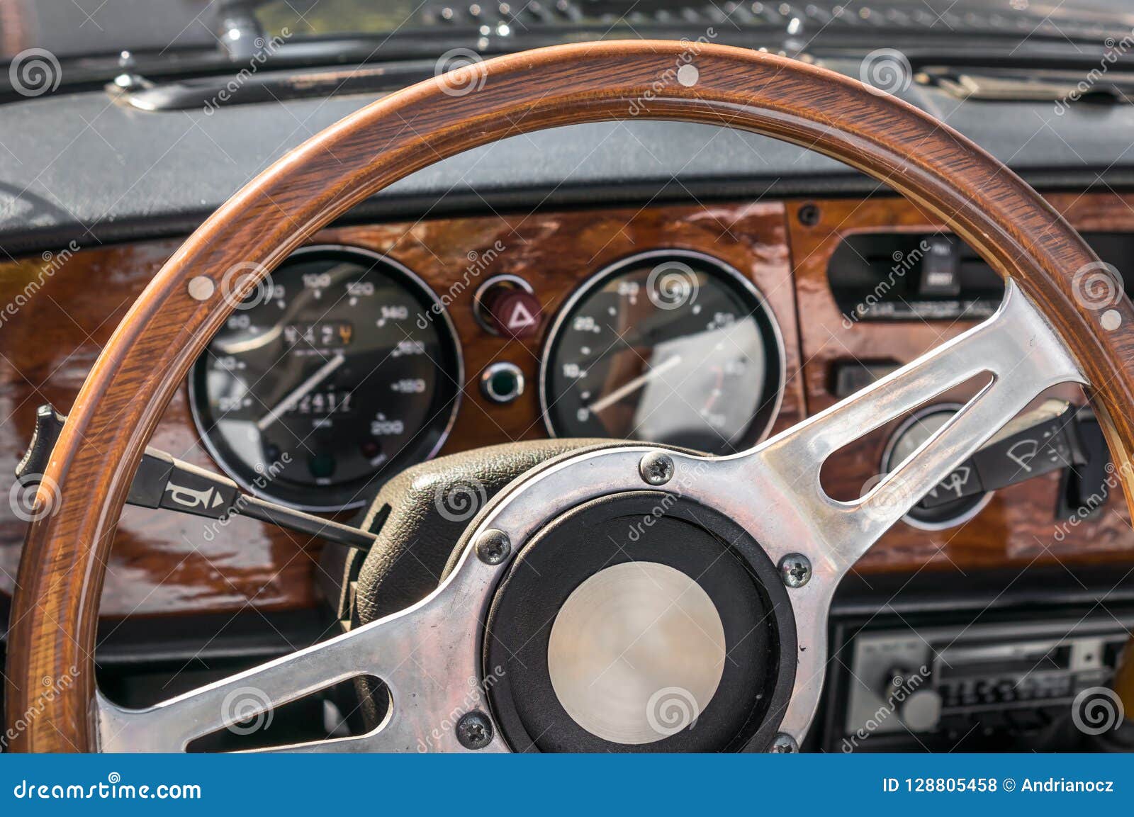 Steering Wheel Inside Old Car Interior Stock Photo - Image of speed ...