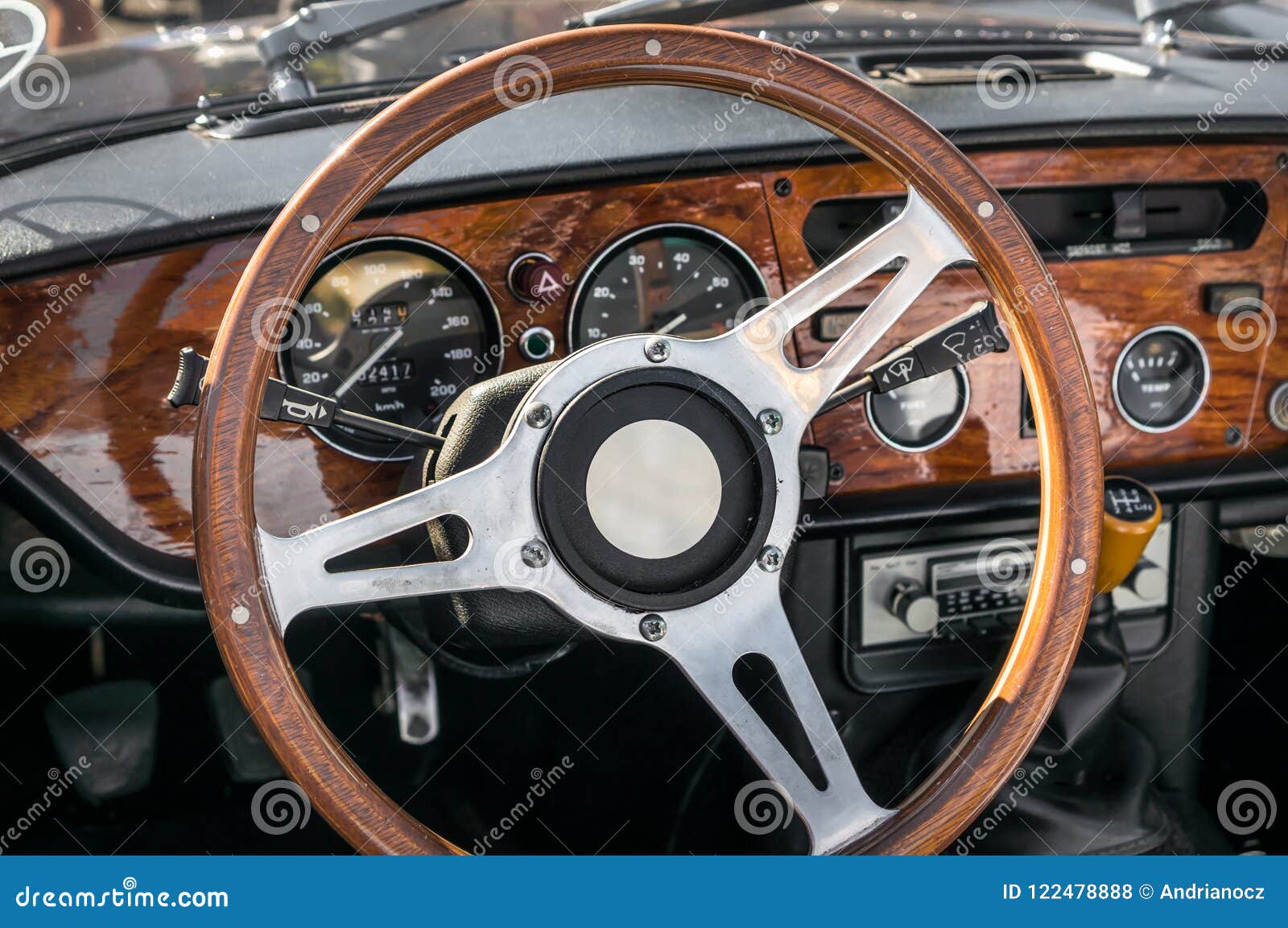 Steering Wheel Inside Old Car Interior Stock Photo - Image of ...