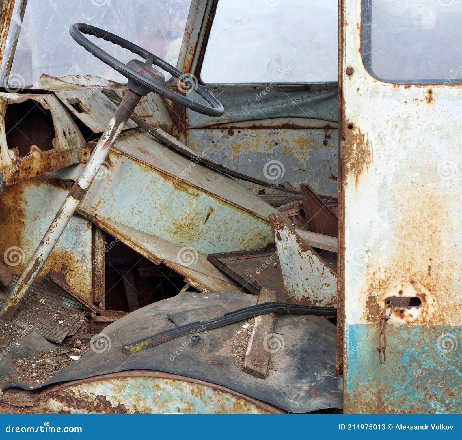 Inside the Ruined Cabin of an Old Broken Bus Stock Image - Image of ...