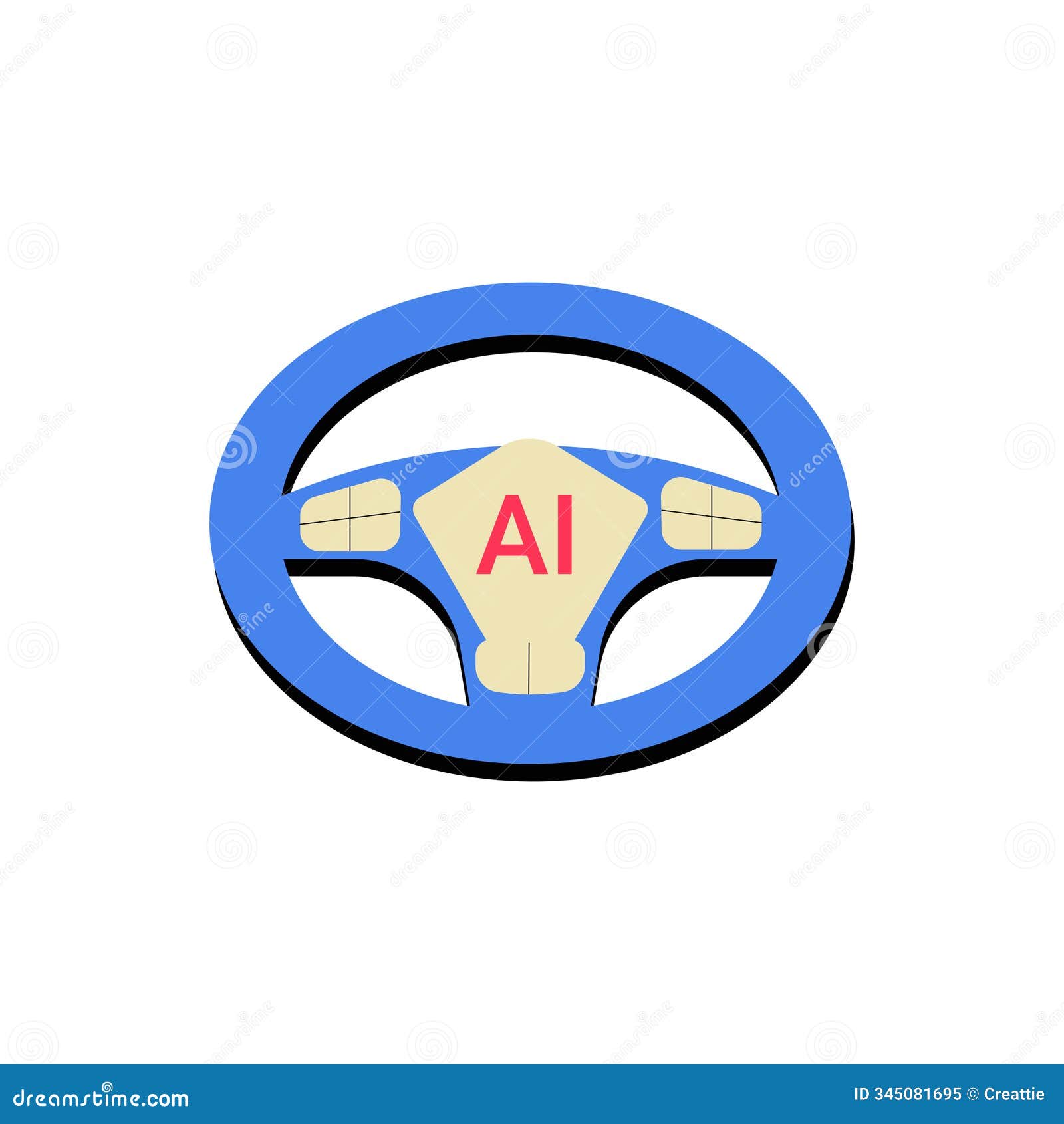 AI Steering Wheel in Flat Vector Illustration Symbolizing Autonomous ...