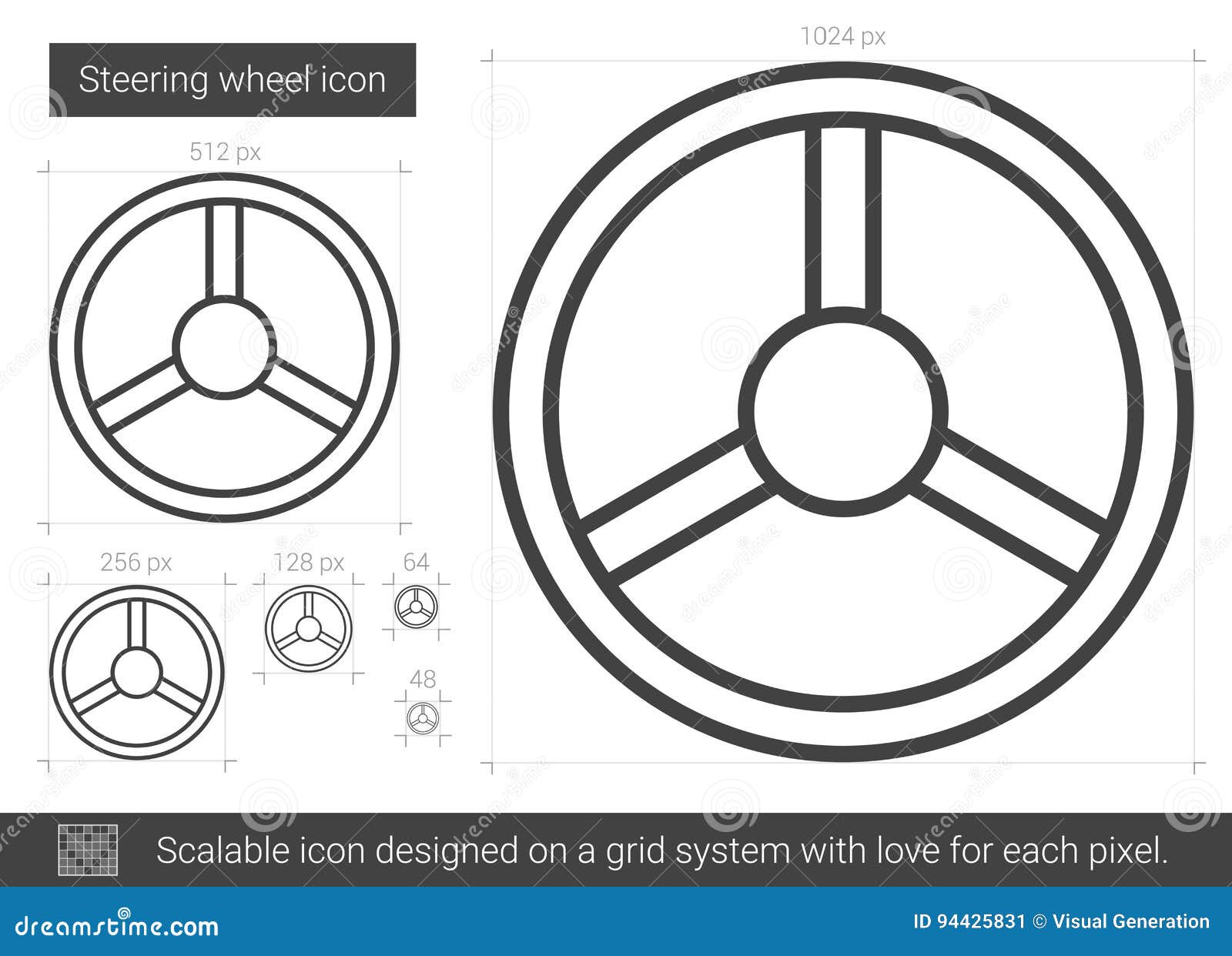 Steering wheel line icon. stock vector. Illustration of linear - 94425831