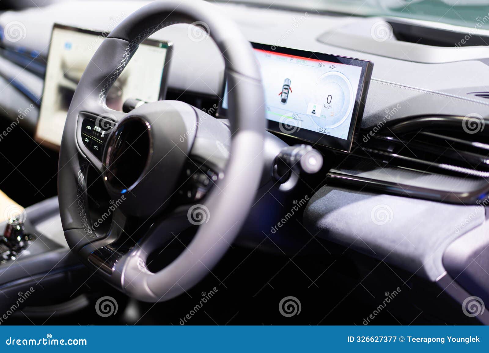 Steering Wheel of a Modern Electric Car with a Digital Screen To Help ...