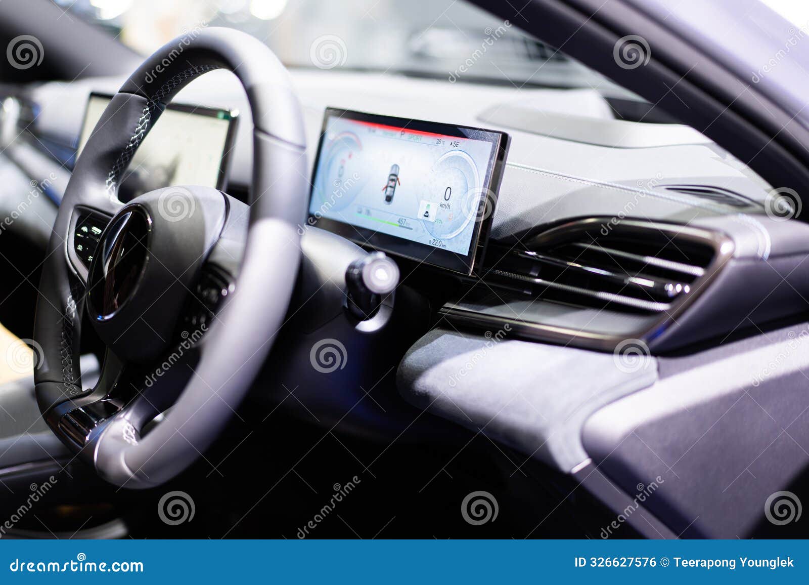 Steering Wheel of a Modern Electric Car with a Digital Screen To Help ...