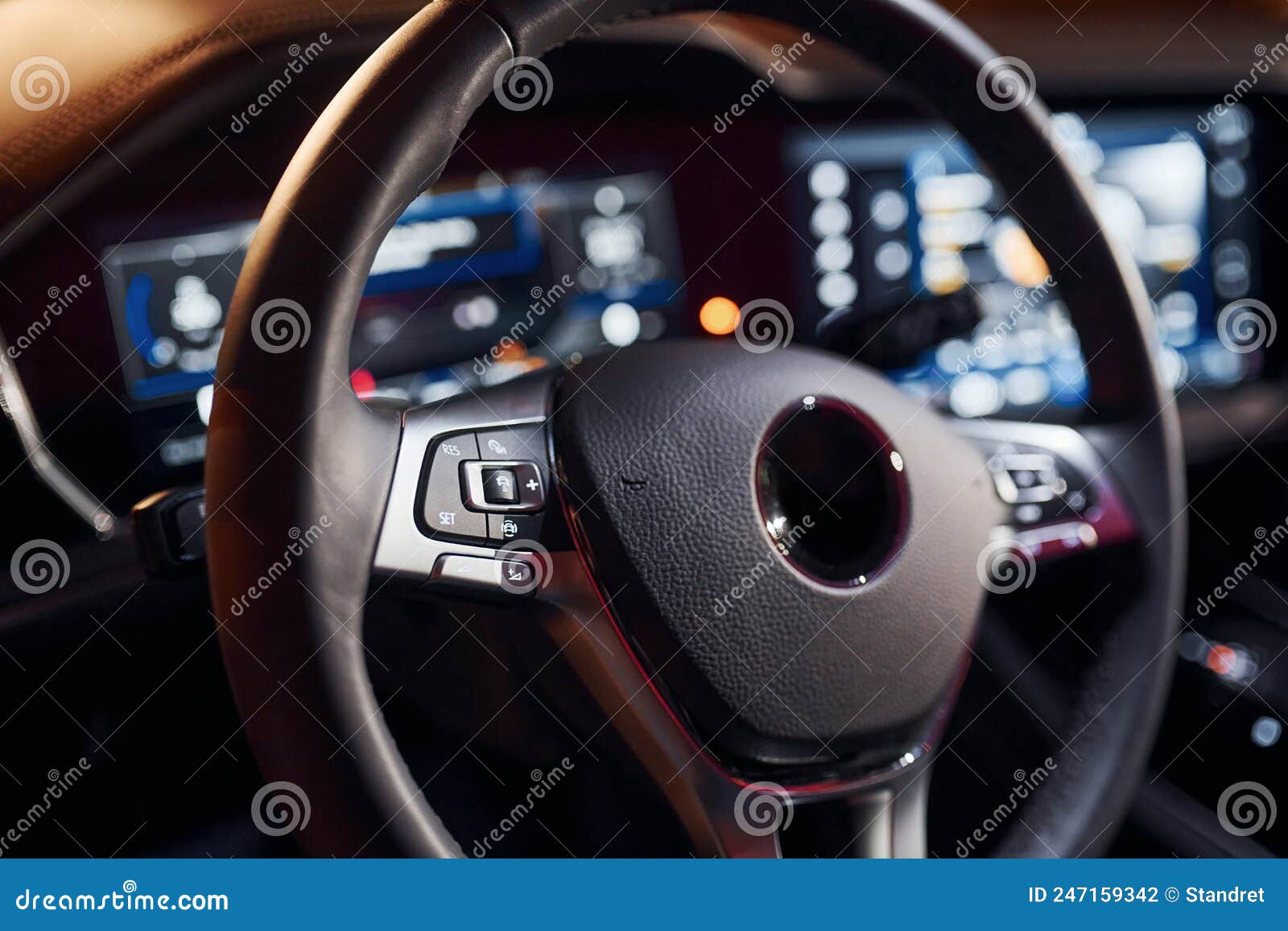 Steering Wheel and Navigation Display. Close Up View of Front Park of ...