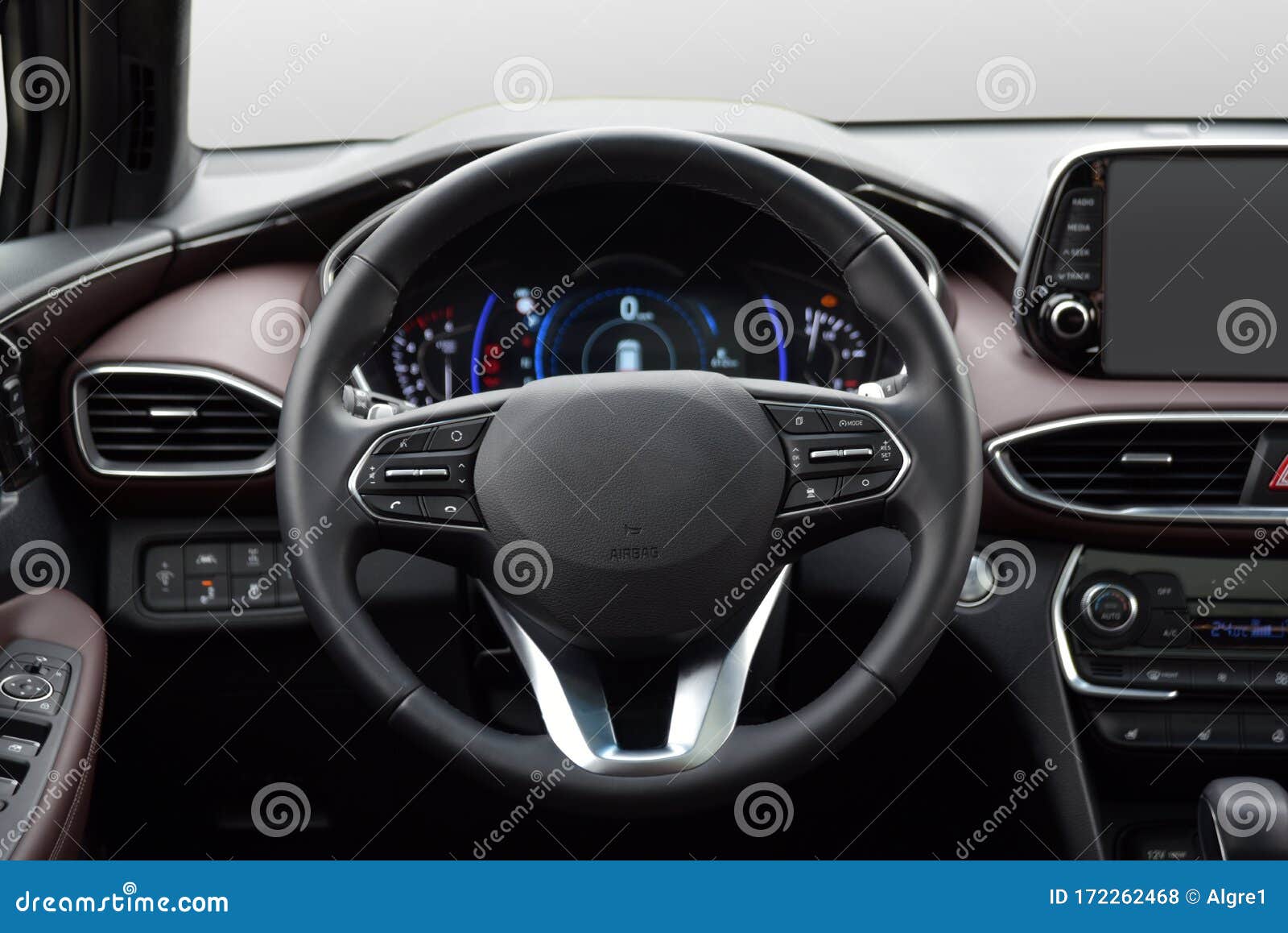 Steering Wheel in the New Modern Car Stock Photo - Image of equipment ...