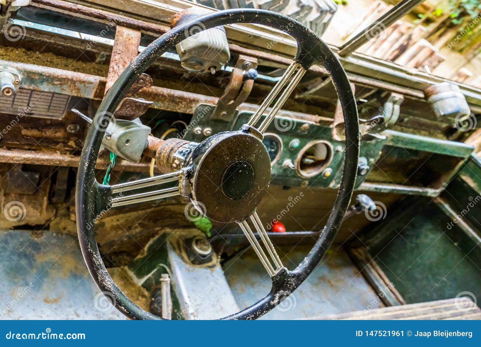 Steering Wheel of a Old Rusty Car Wreck, Interior of a Wrecked Vehicle ...