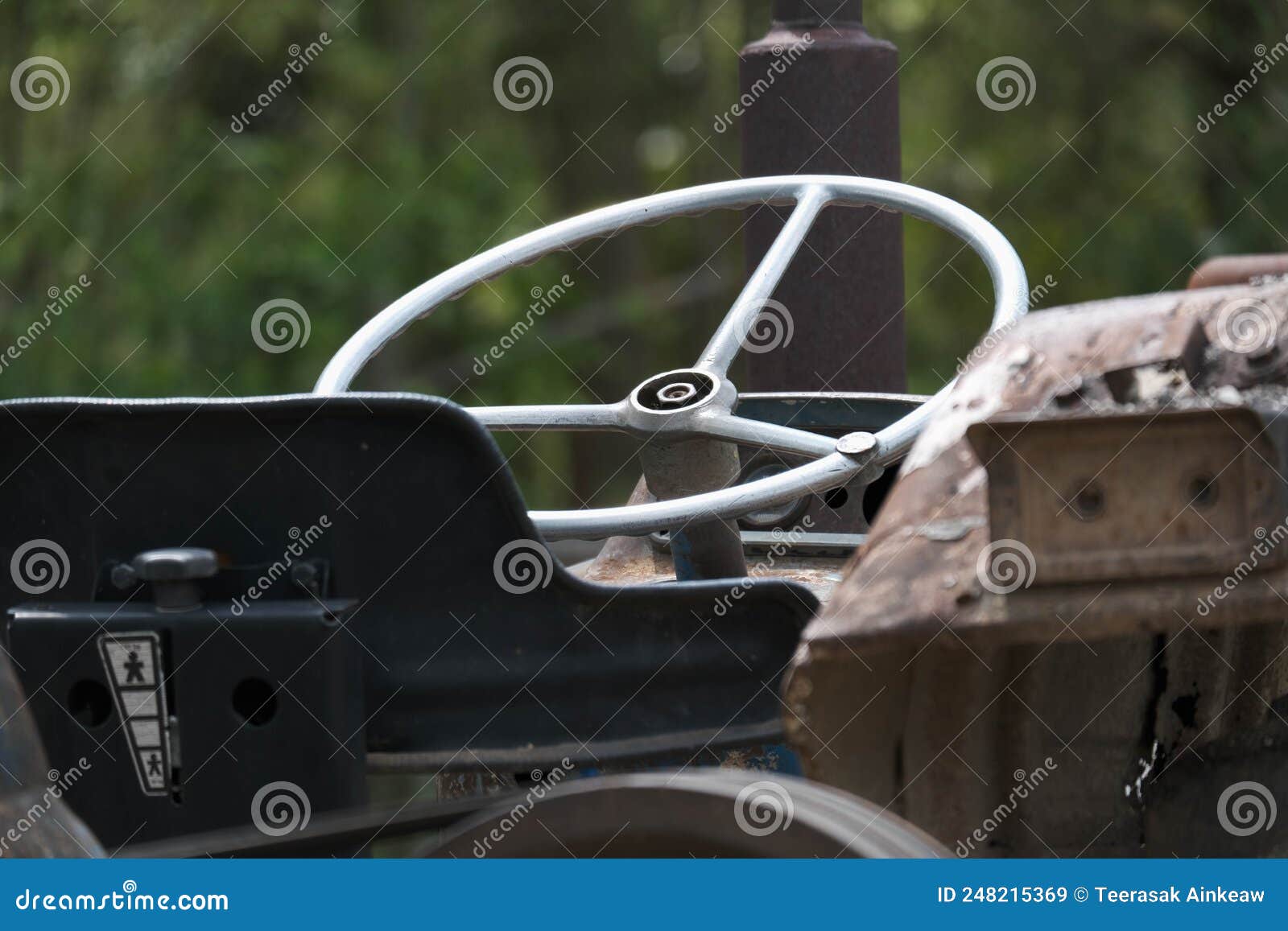 The Steering Wheel of an Old Tractor Seen from Close Up. Side View with ...