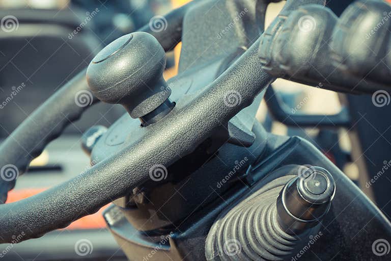 Steering Wheel and Operating Control Levers in Loader Machine Stock ...