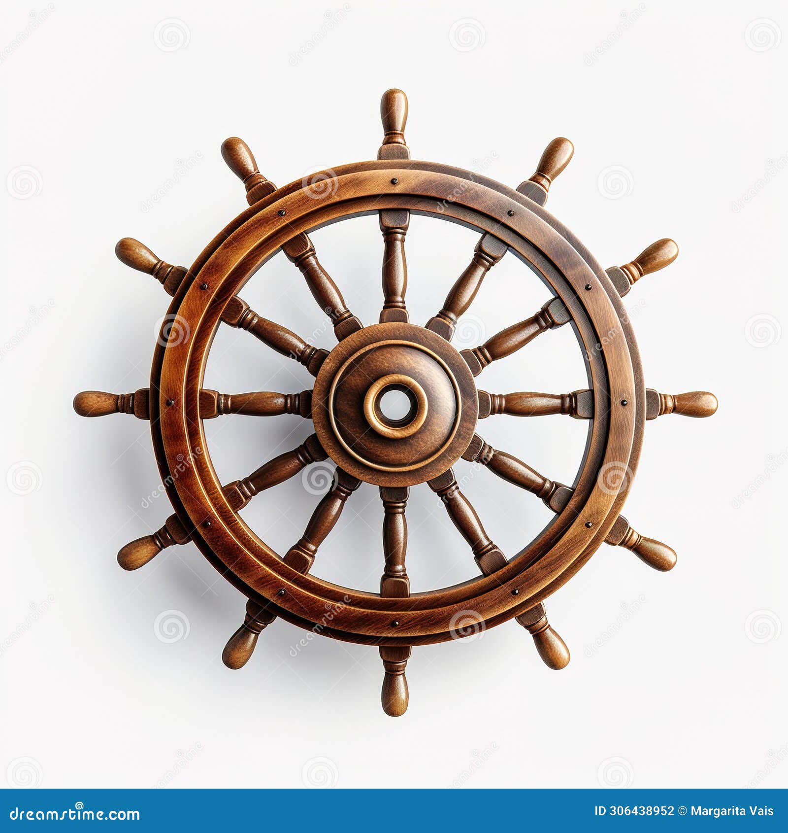 Steering Wooden Wheel Rudder from a Ship, on a White Background Stock ...