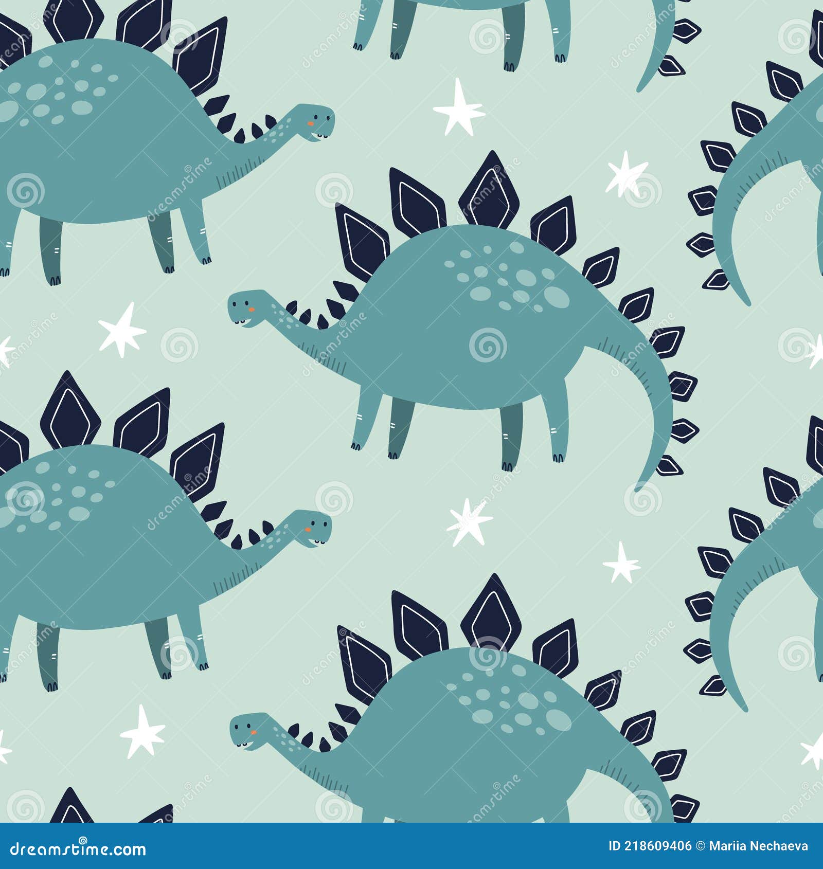 Stegosaurus Dino Seamless Pattern. HAnd Drawn Vector Illustration for ...