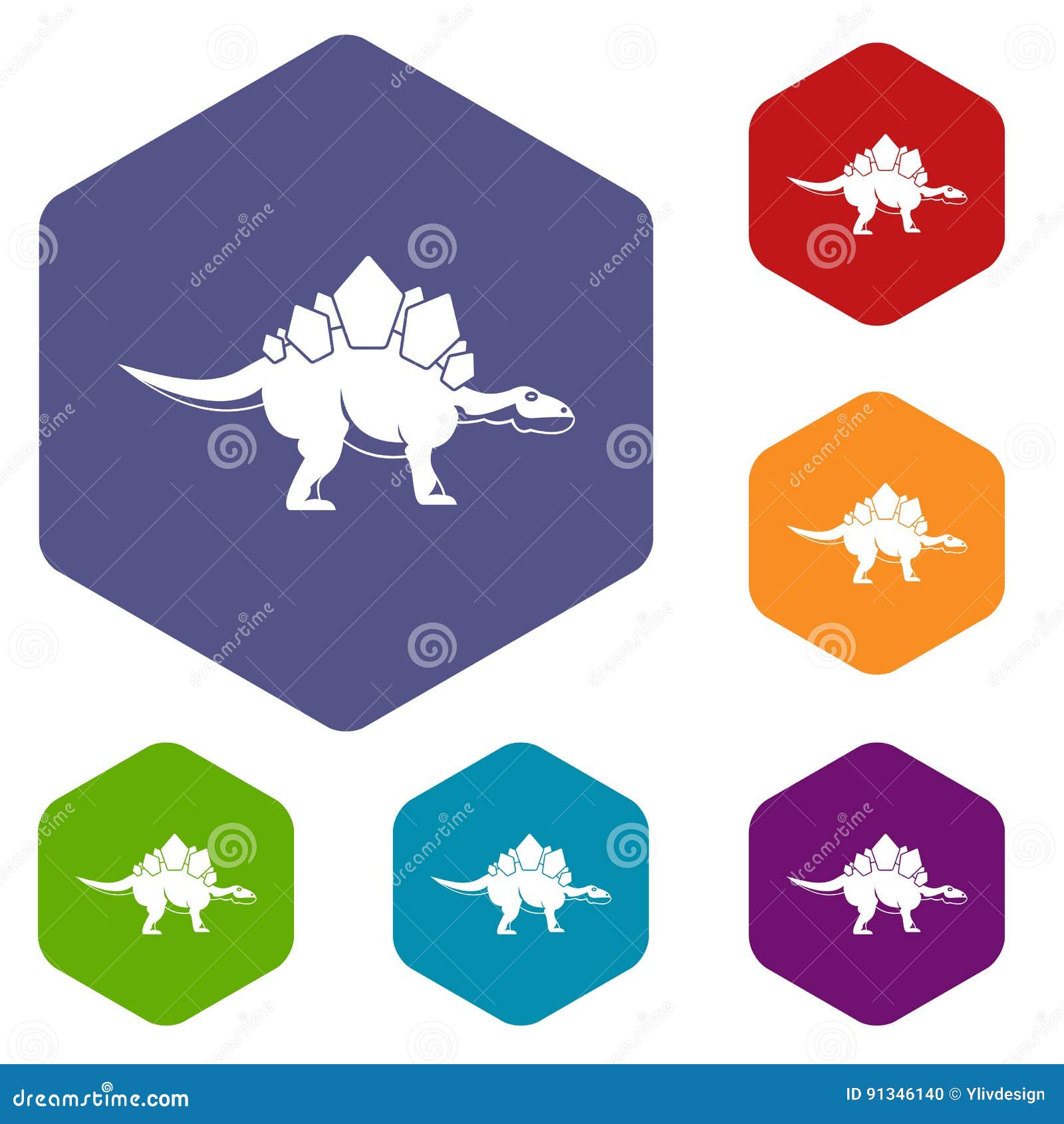 Stegosaurus Dinosaur Icons Set Hexagon Stock Vector - Illustration of ...