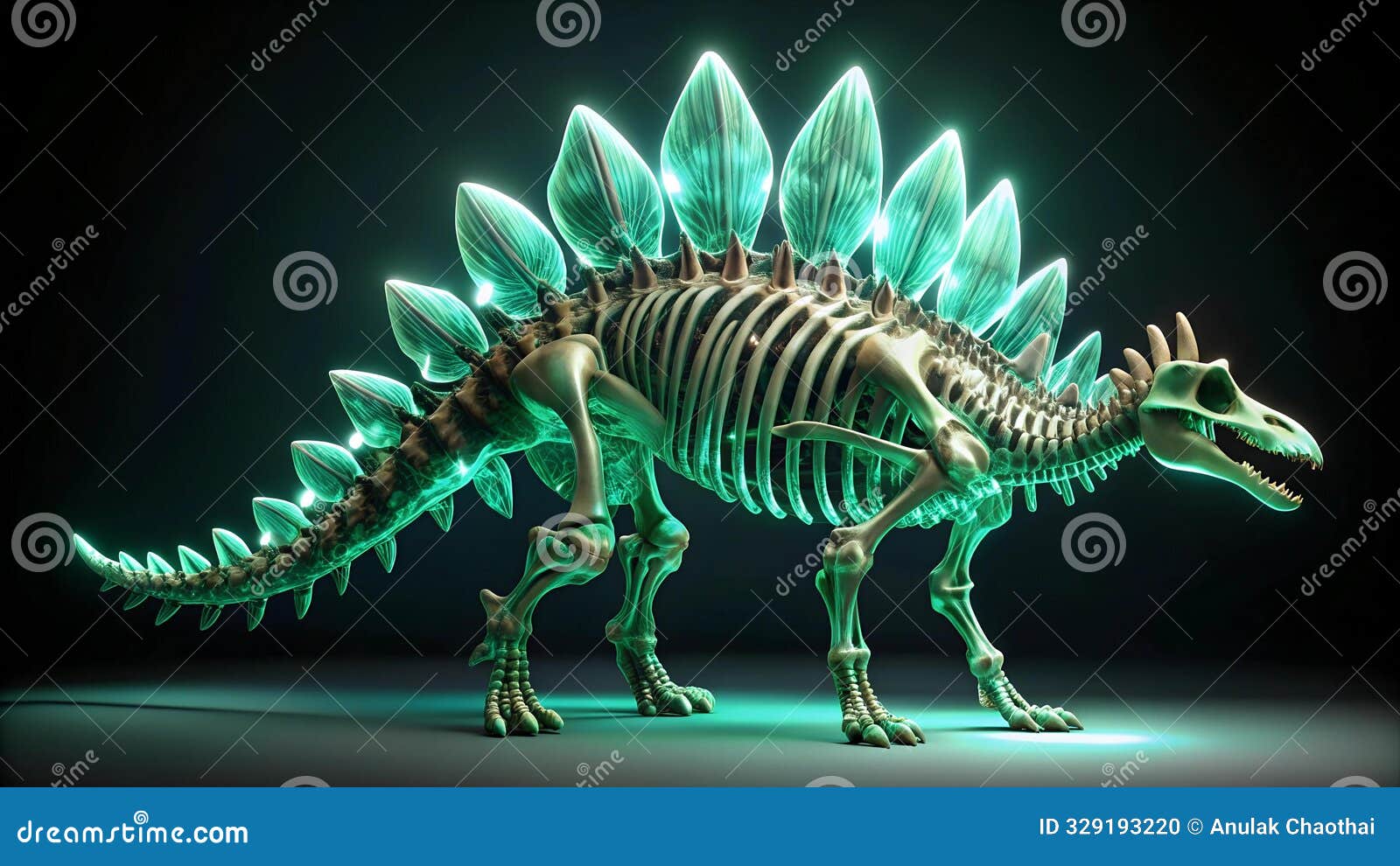 Stegosaurus Skeleton a Glowing Emerald Enigma Generative AI Stock ...