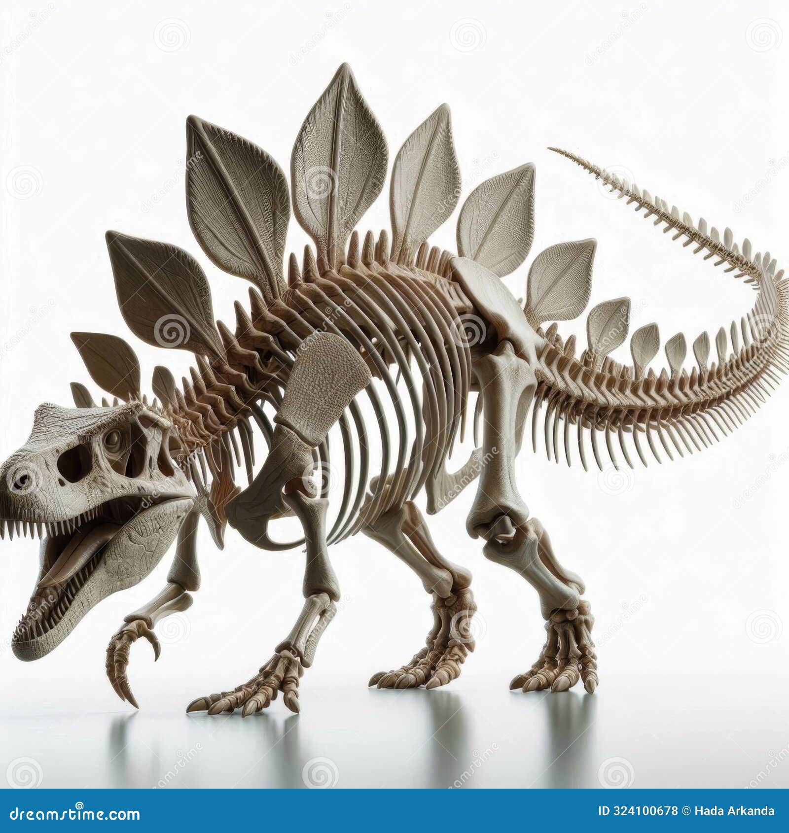 A Stegosaurus Skeleton, Set Against a White Background, with Intricate ...