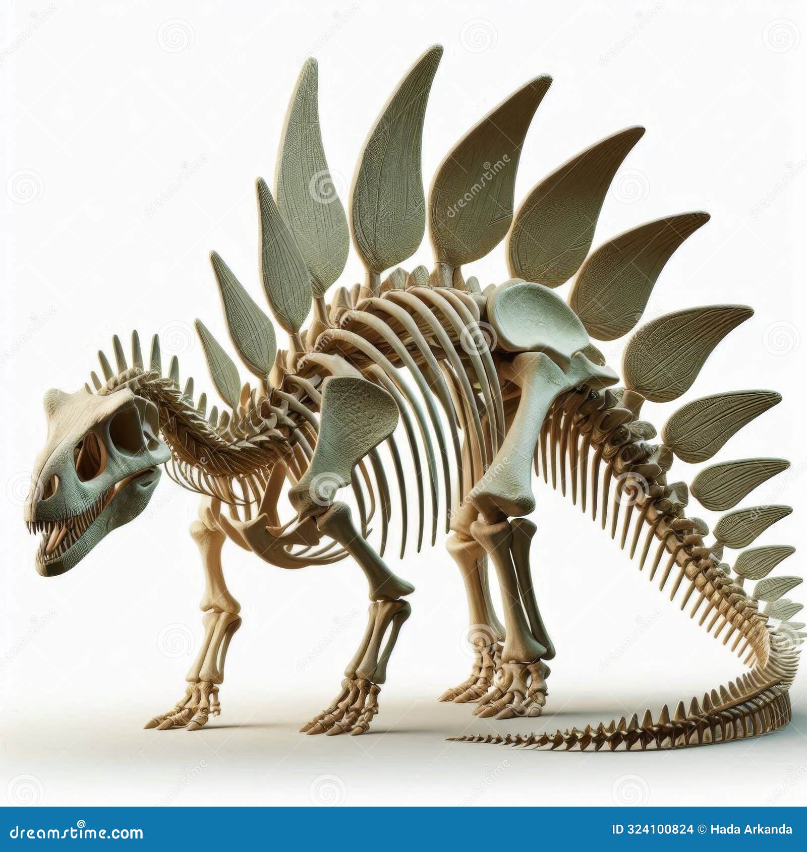 A Stegosaurus Skeleton, Set Against a White Background, with Intricate ...