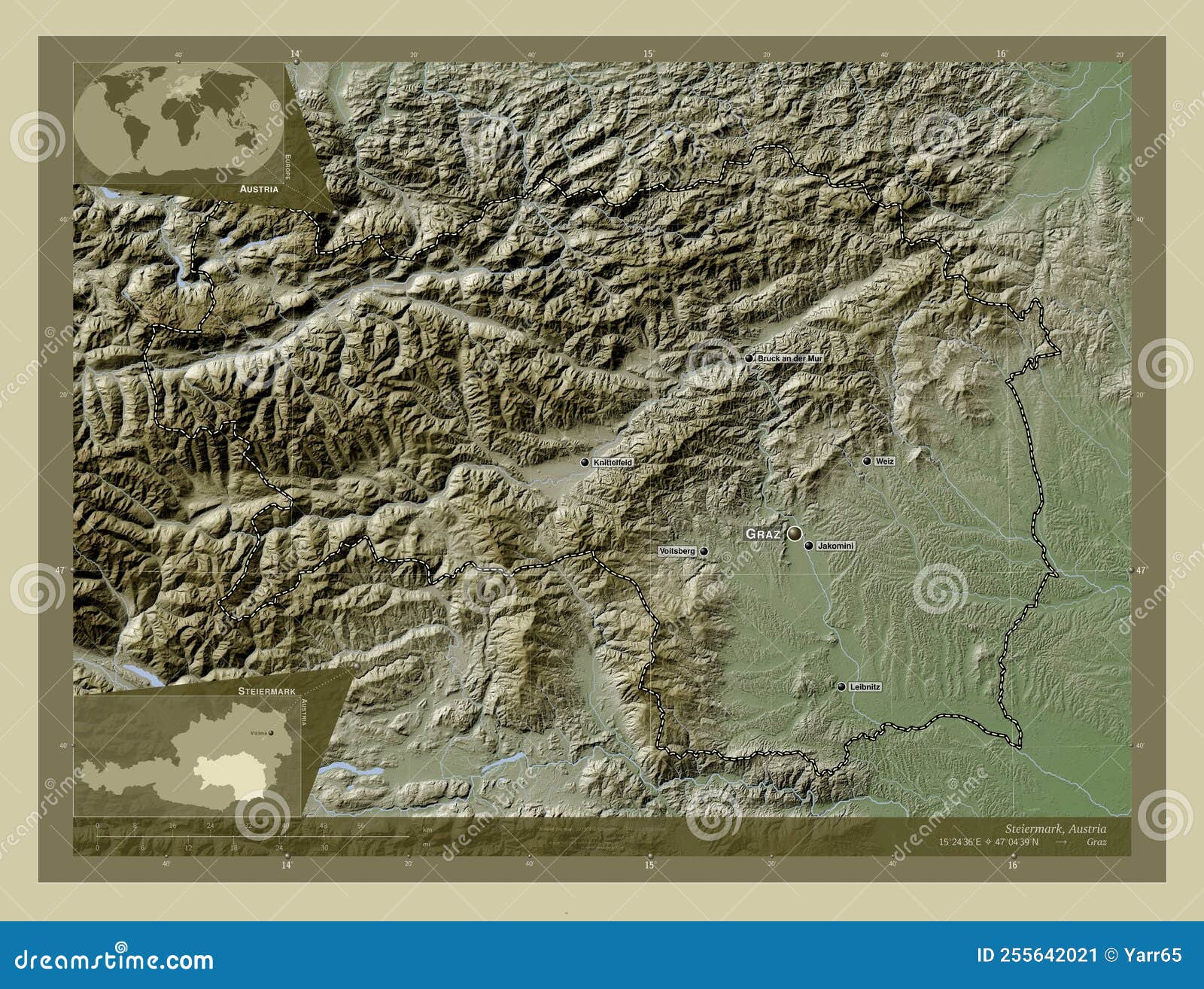 Steiermark, Austria. Wiki. Labelled Points of Cities Stock Image ...