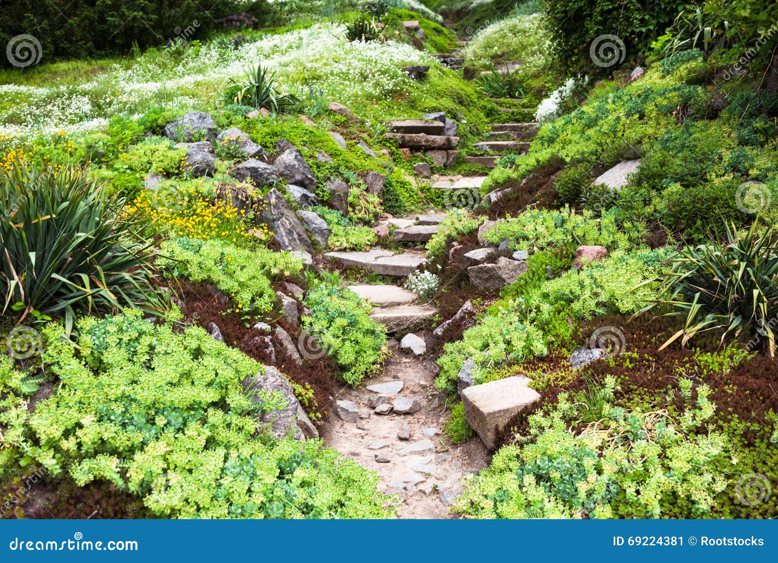 Steiniger Weg Und Treppe Im Grünen Garten Stockbild - Bild von bahn ...