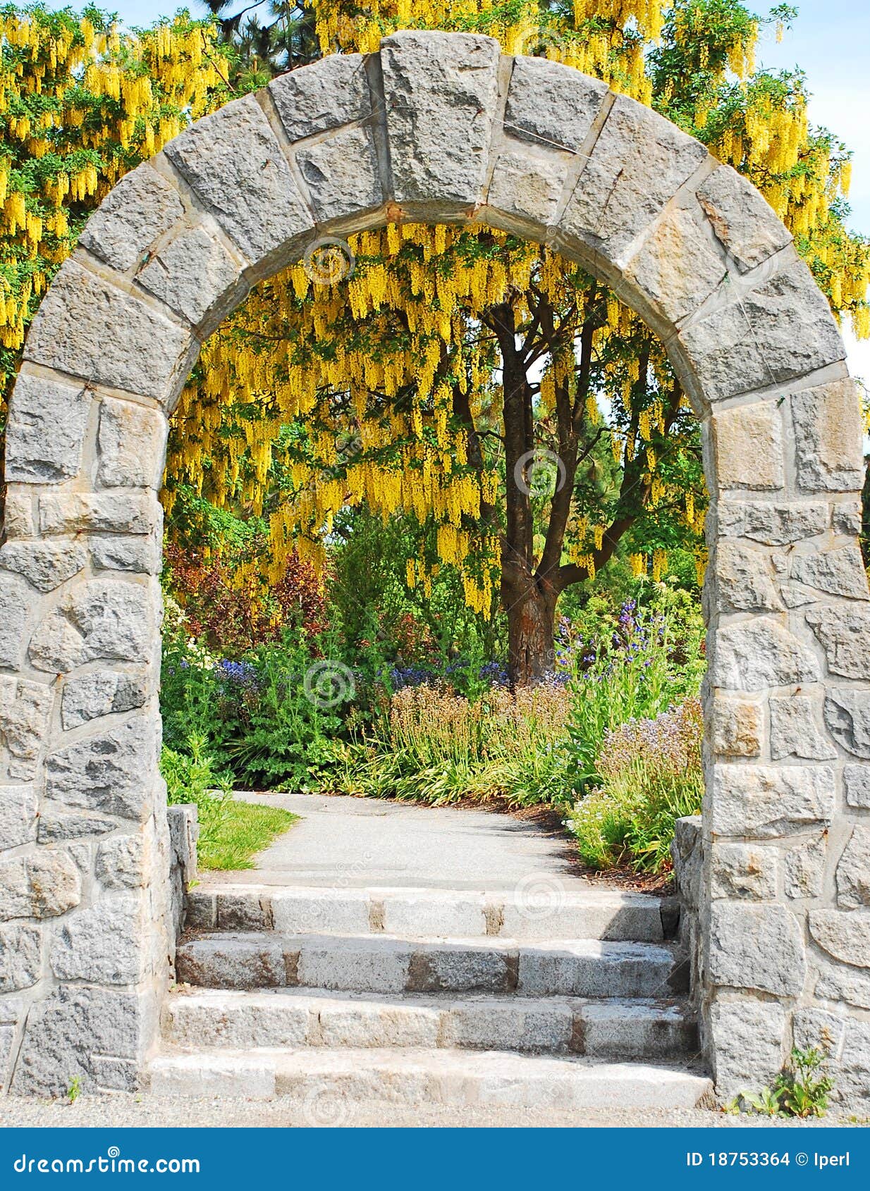 Steintorbogen im Garten stockfoto. Bild von eingang, treppen - 18753364