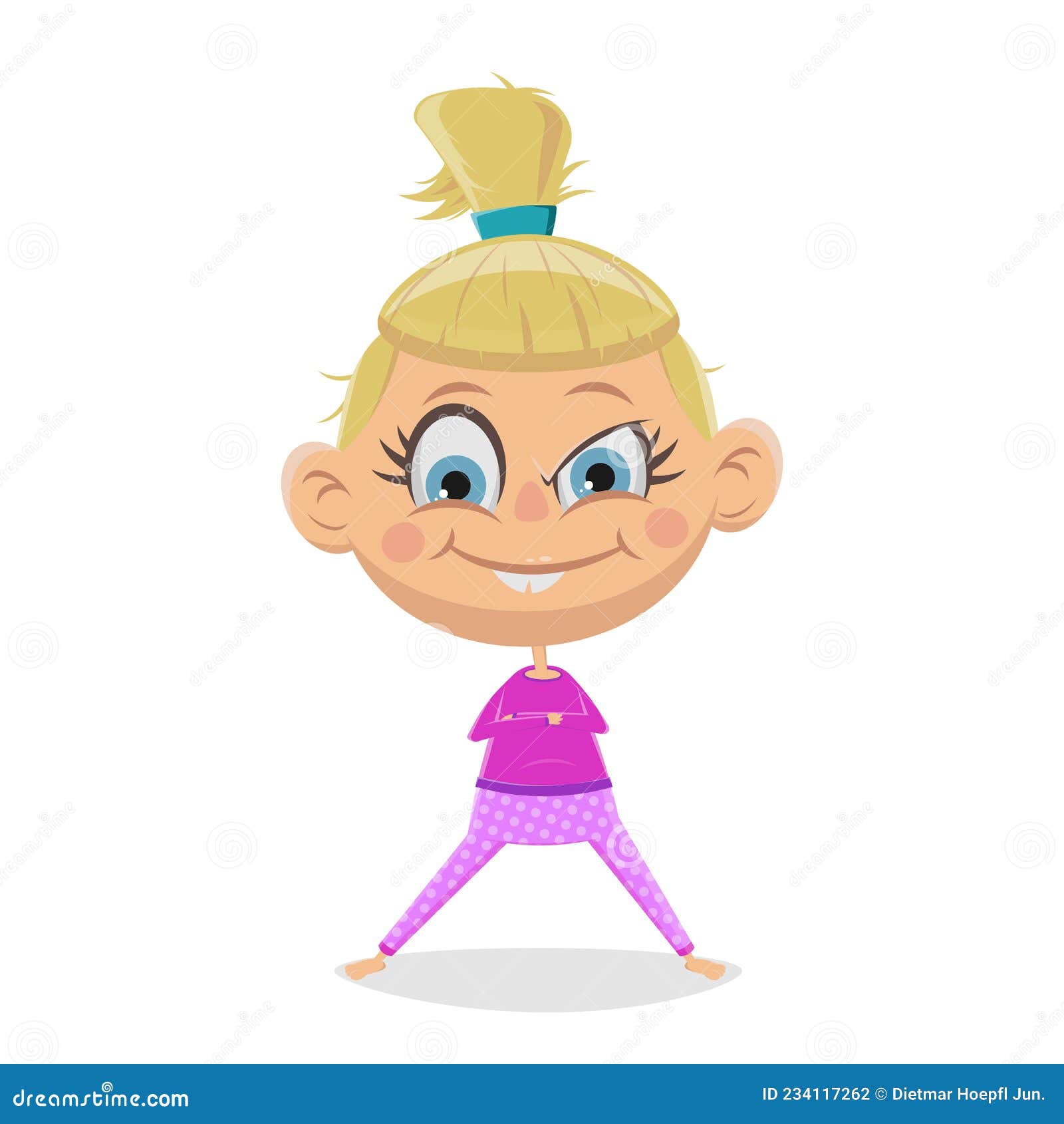 Funny Cheeky Cartoon Girl in Pink Pajamas with Arms Crossed Stock ...
